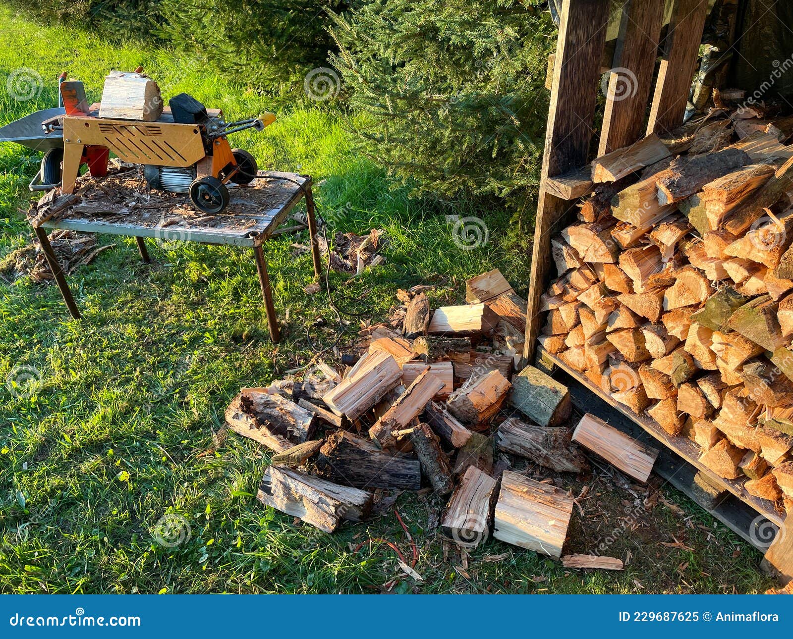 Brennholz Wird Mit Einem Holzsplitter Gespalten Stockbild - Bild von ...