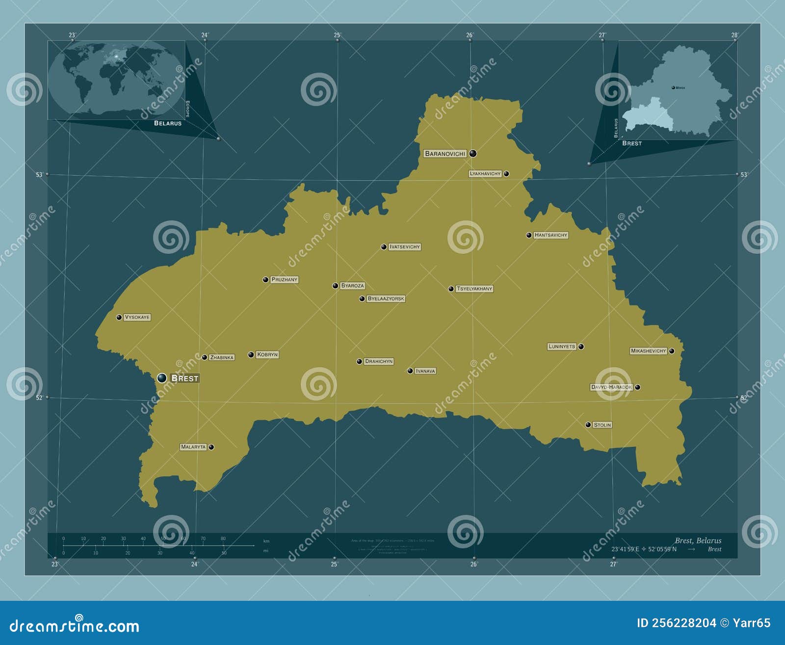 Brest, Belarus. Solid. Labelled Points of Cities Stock Illustration ...