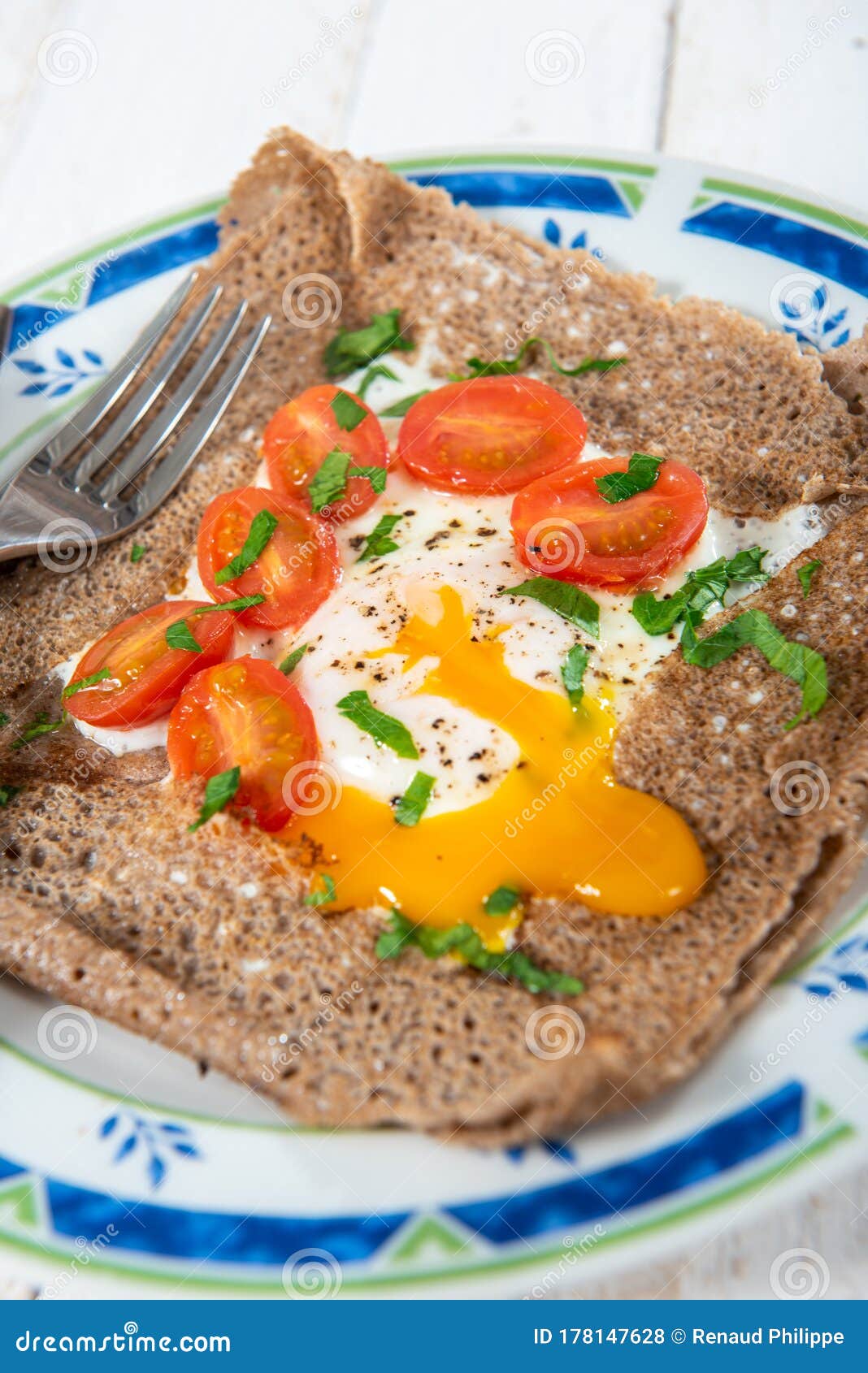 Breton Crepe with Egg and Tomatoes Stock Photo - Image of brittany ...