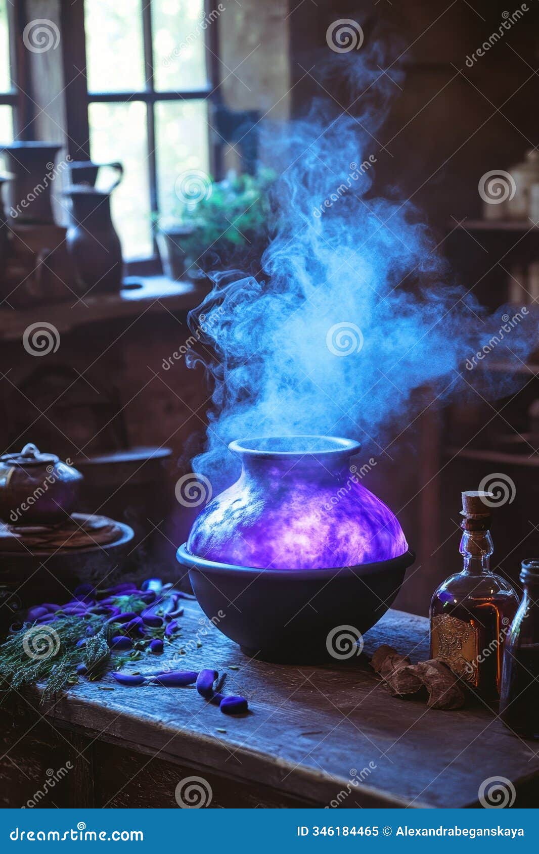 Brew a Potion Day Mystical Potion Brewing Scene in Rustic Kitchen with ...