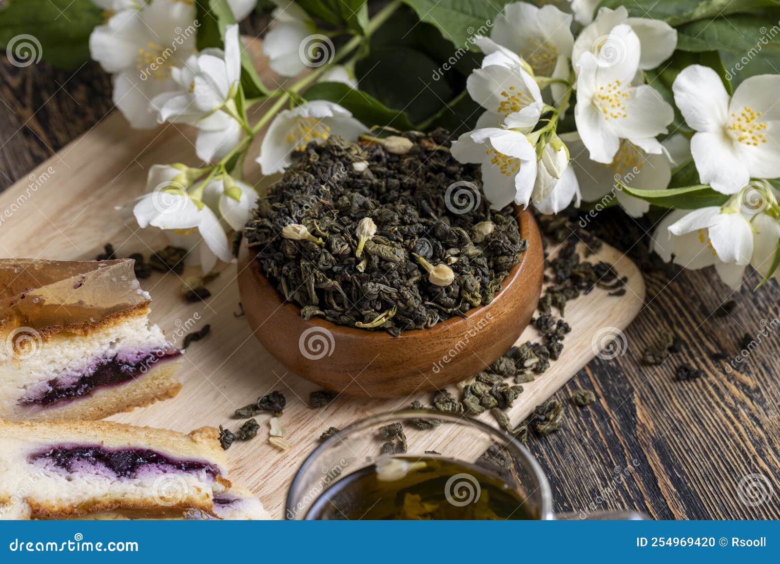 Brewed Green Tea with Jasmine on the Table Stock Photo - Image of glass ...