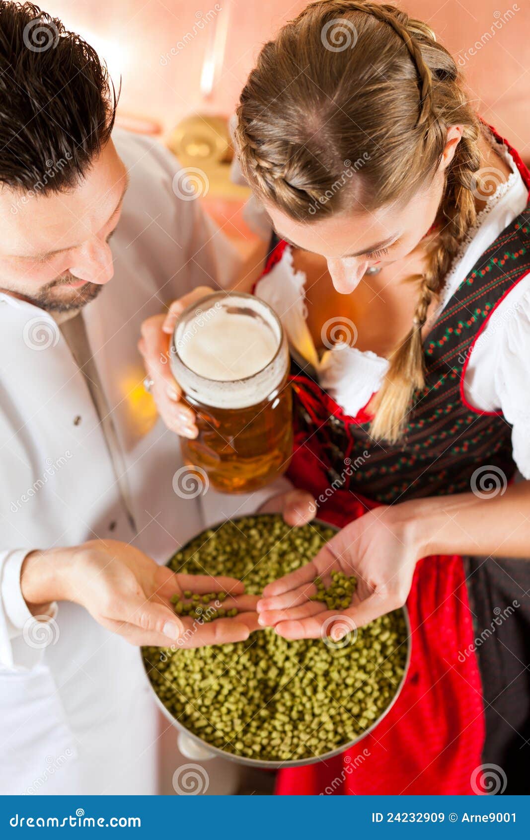 Brewer and Woman with Beer Glass in Brewery Stock Image - Image of ...