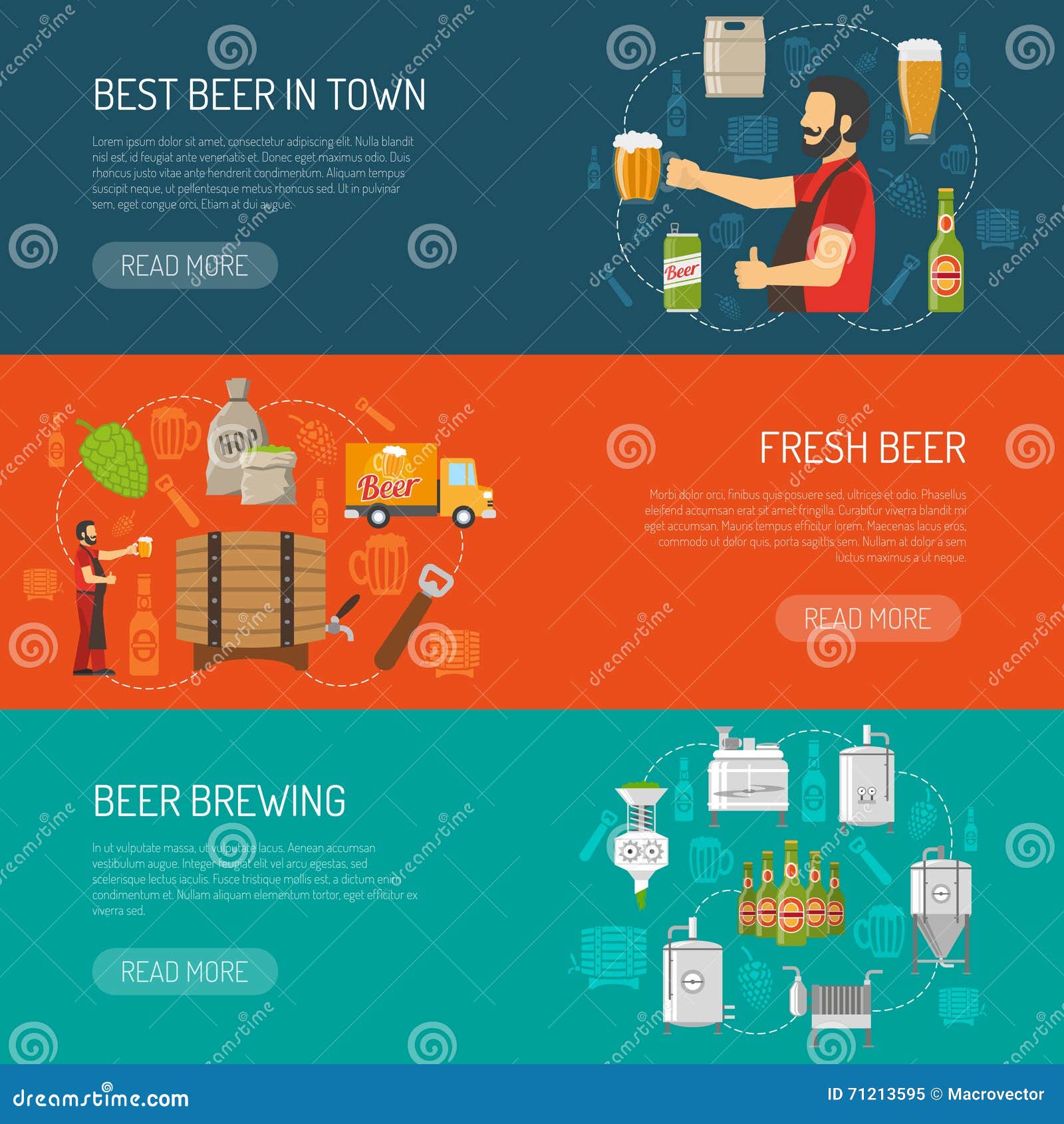 Brewery Horizontal Banners Set Stock Vector - Illustration of beer ...