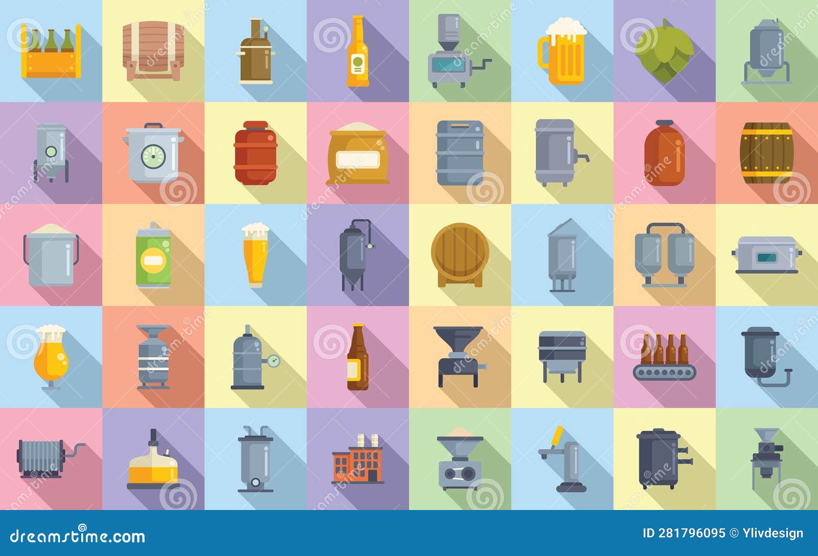 Brewery Icons Set Flat Vector. Beer Alcohol Stock Vector - Illustration ...