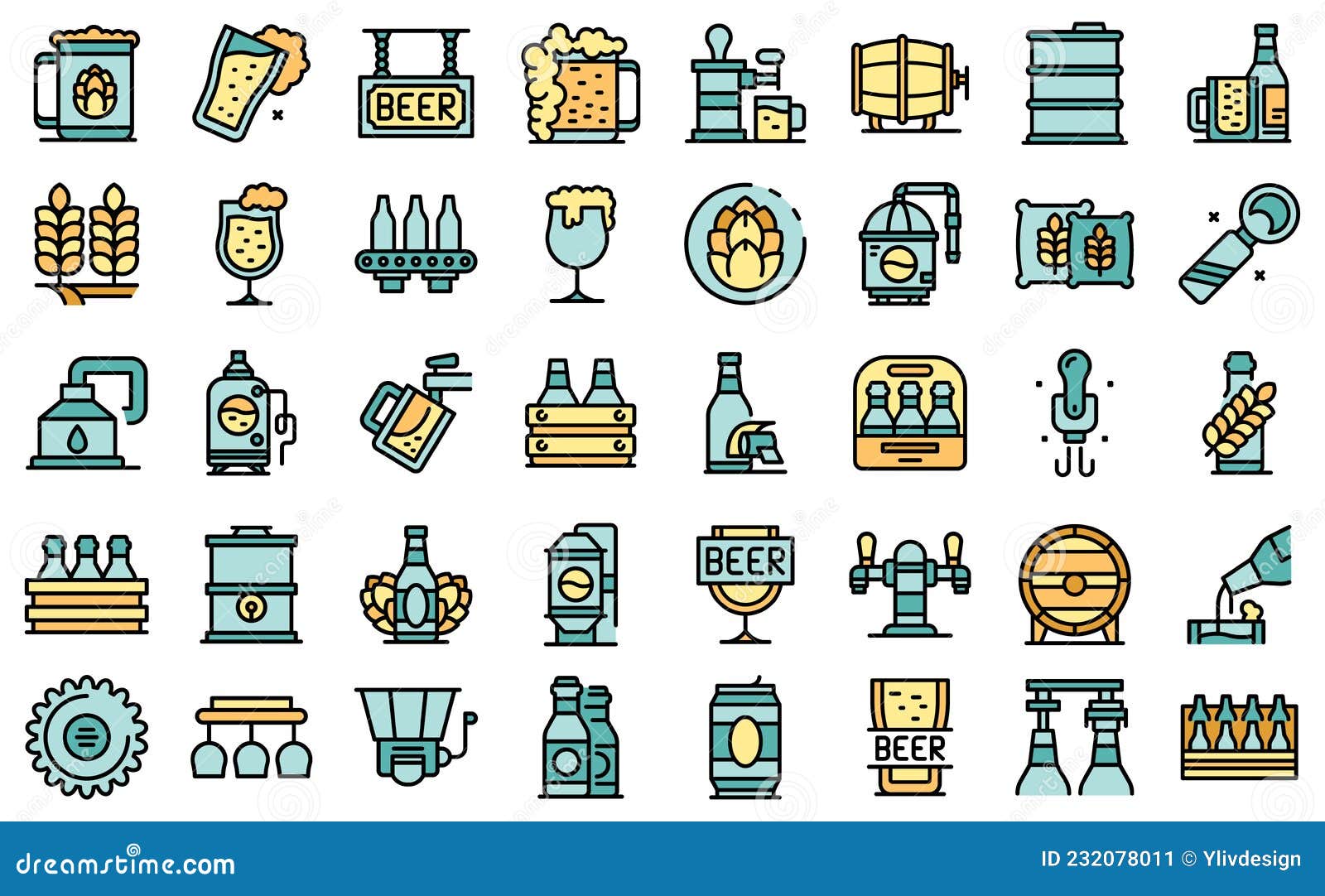 Brewery Icons Set Vector Flat Stock Vector - Illustration of vector ...