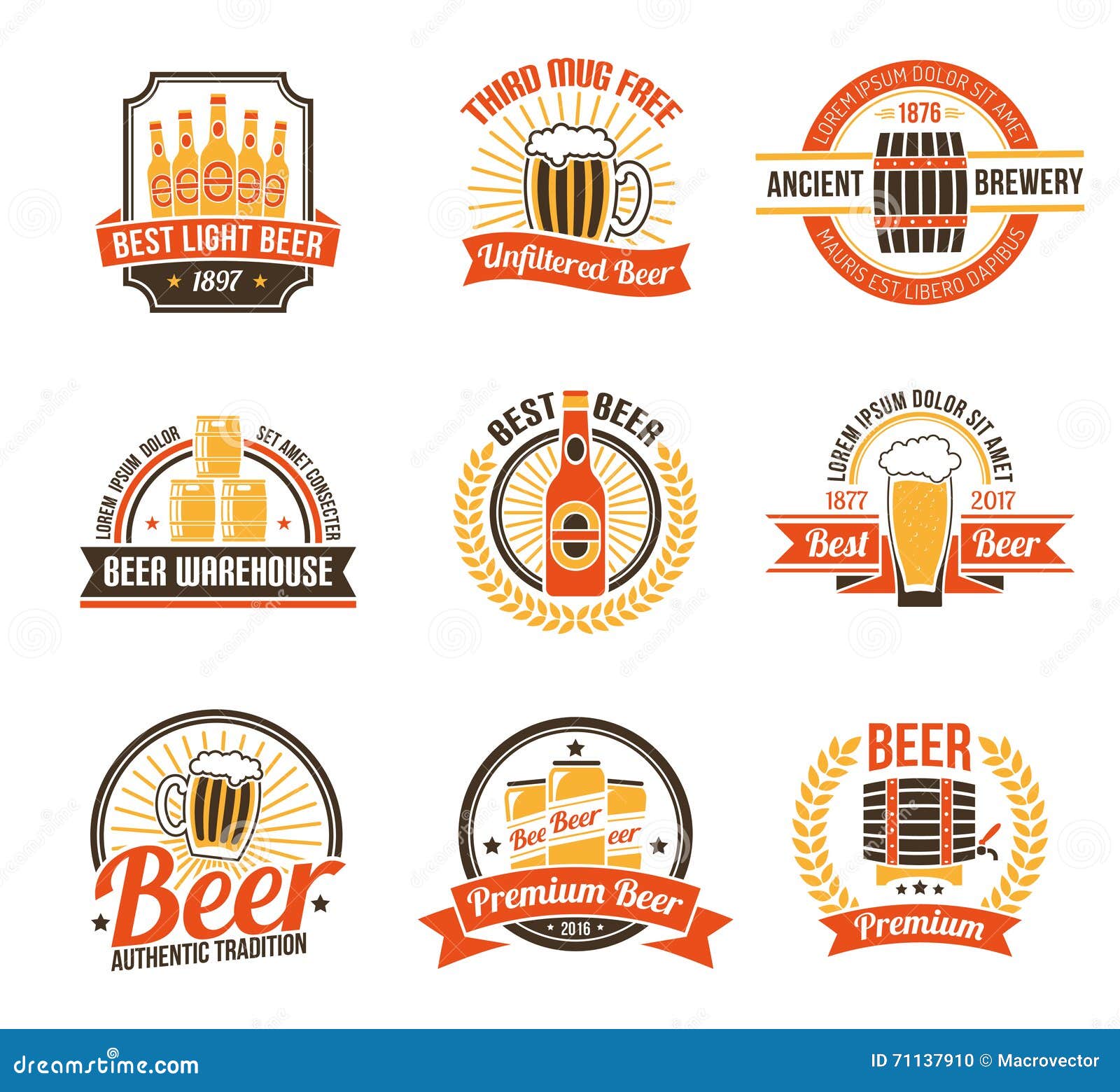 Brewery Logo Set stock vector. Illustration of flat, emblem - 71137910