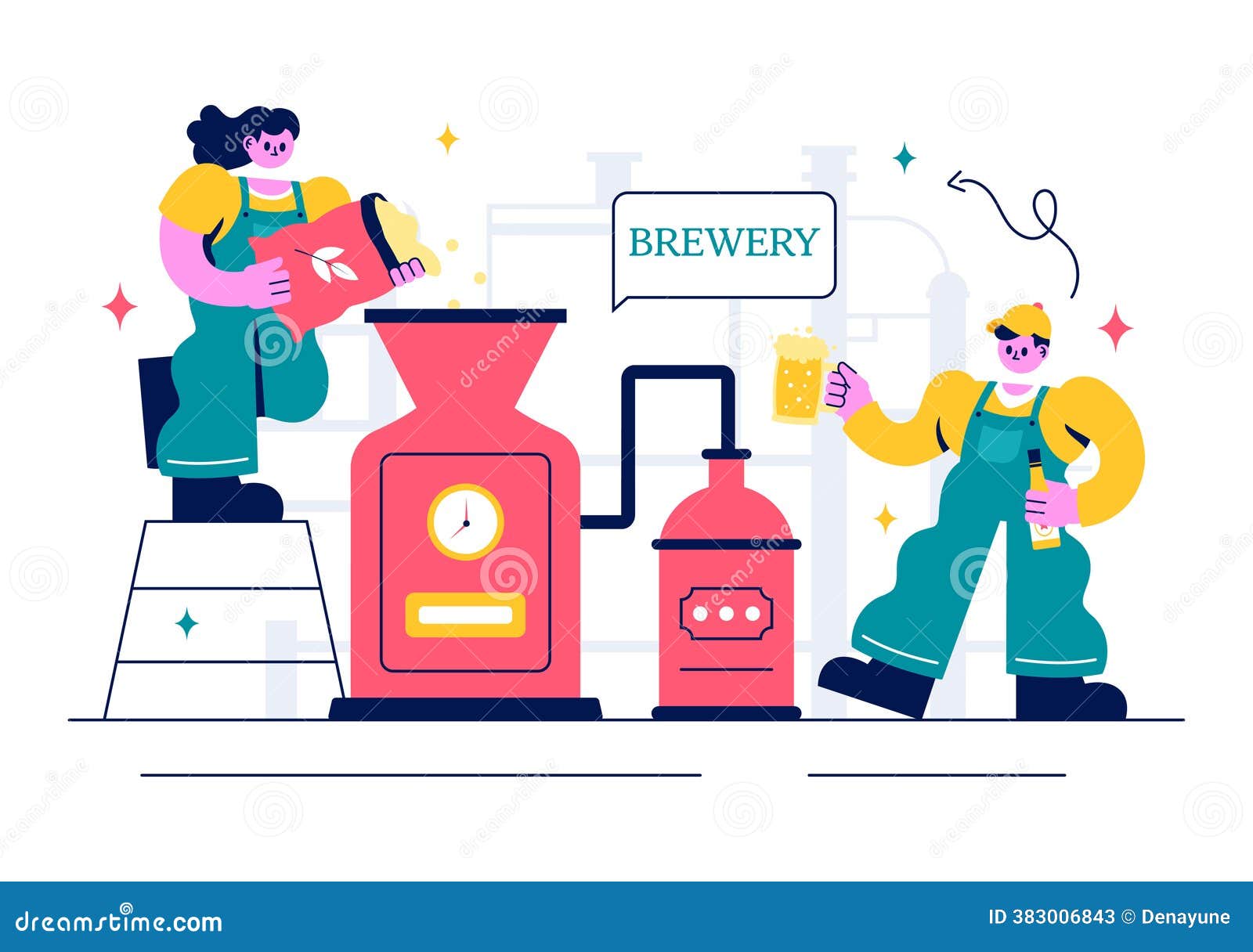 Brewery Production Process Vector Illustration With Beer Tank And ...