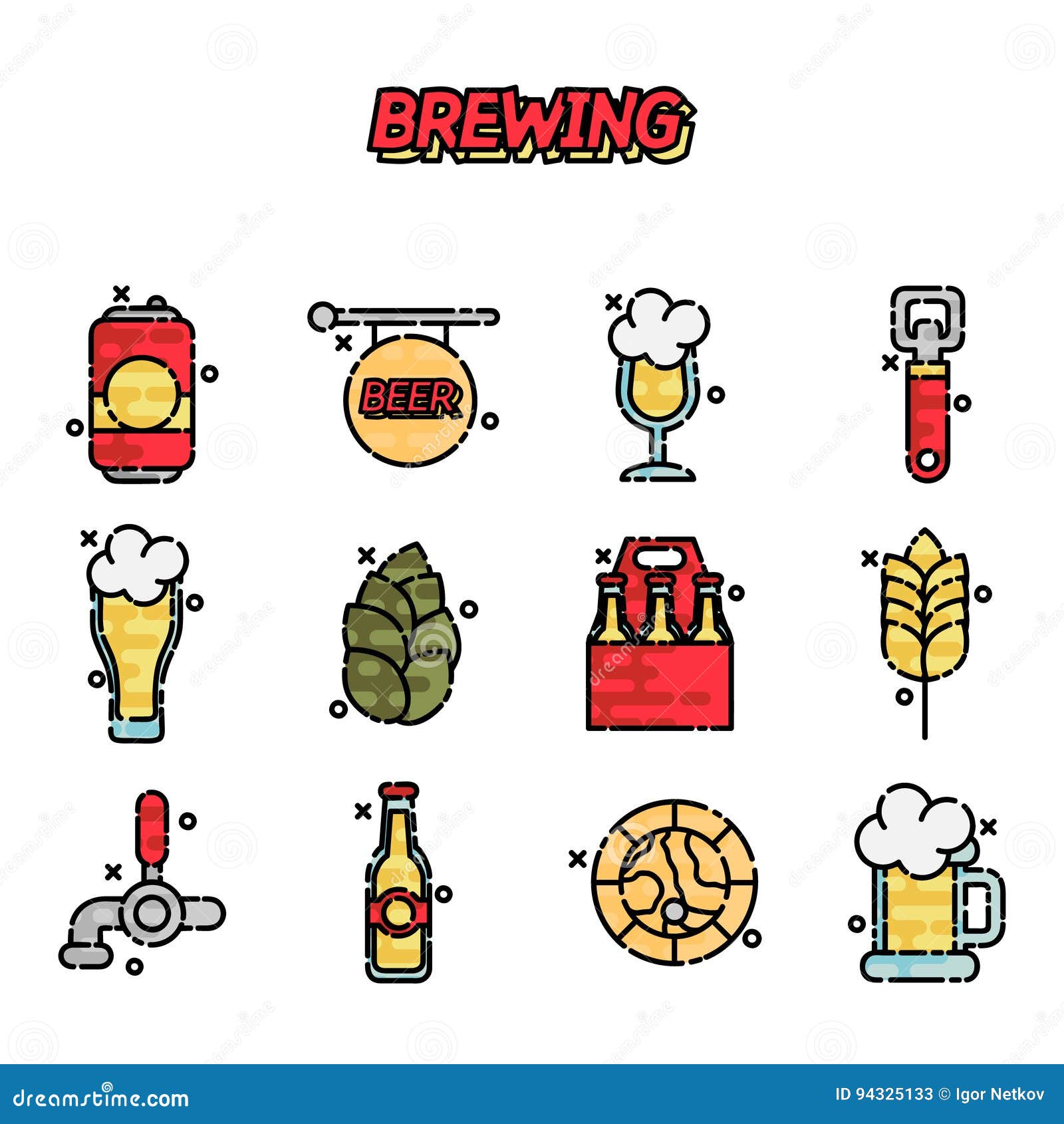 Brewing cartoon icons set stock vector. Illustration of beer - 94325133