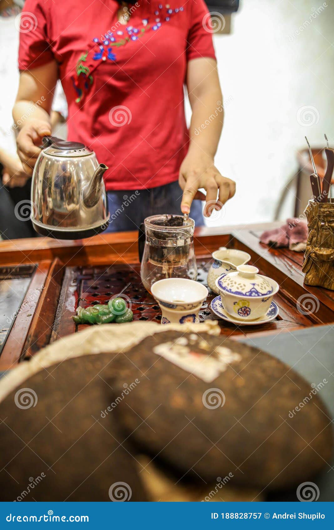 Brewing Chinese Tea from the Tea Leaves Stock Image - Image of glass ...