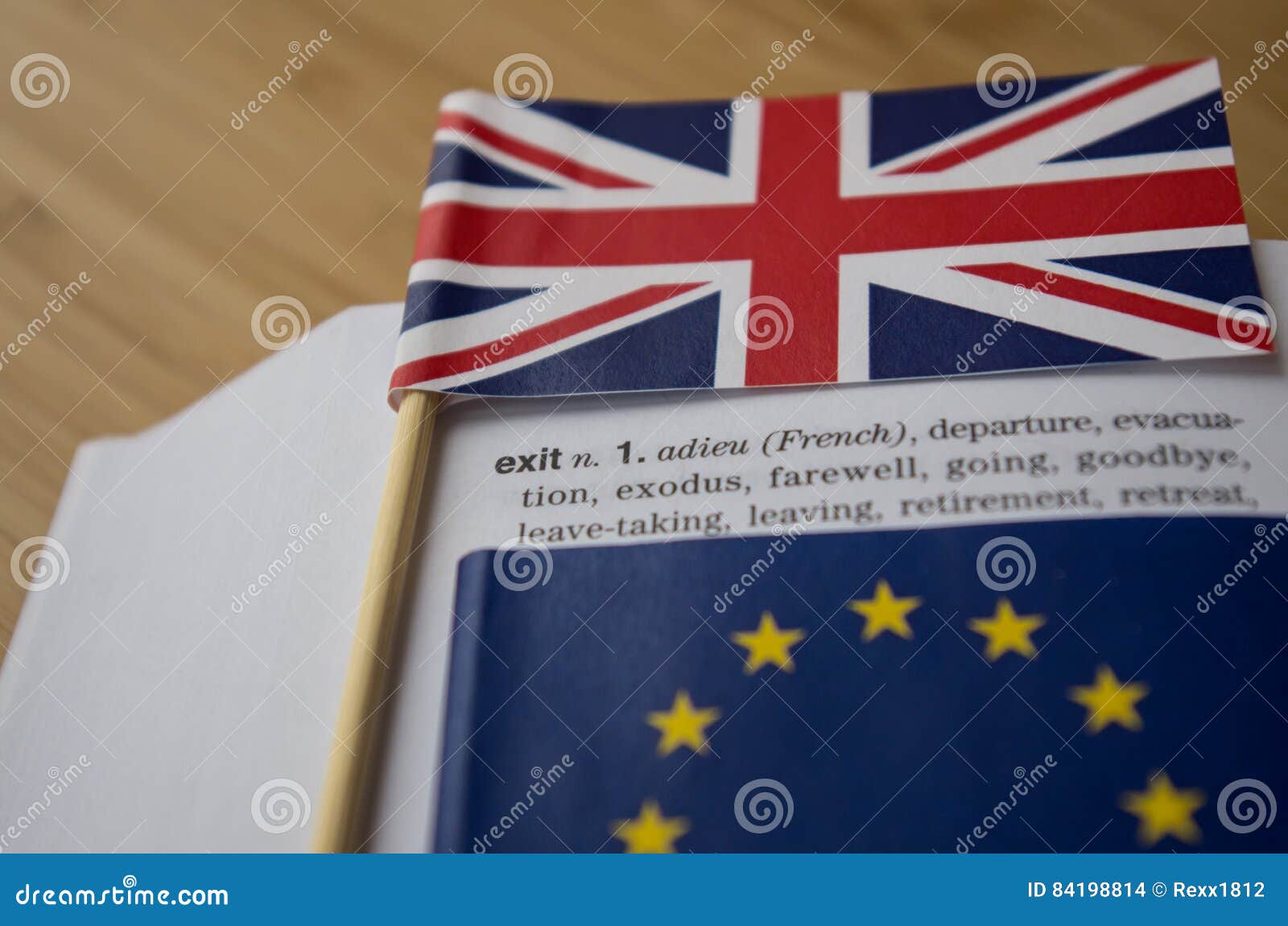 Brexit Concept: British and EU Flags on a Dictionary Page Emphasizing ...