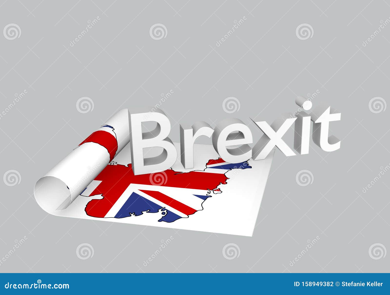 Brexit Theme, Rolled Up Paper with Map of Great Britain with Brexit As ...