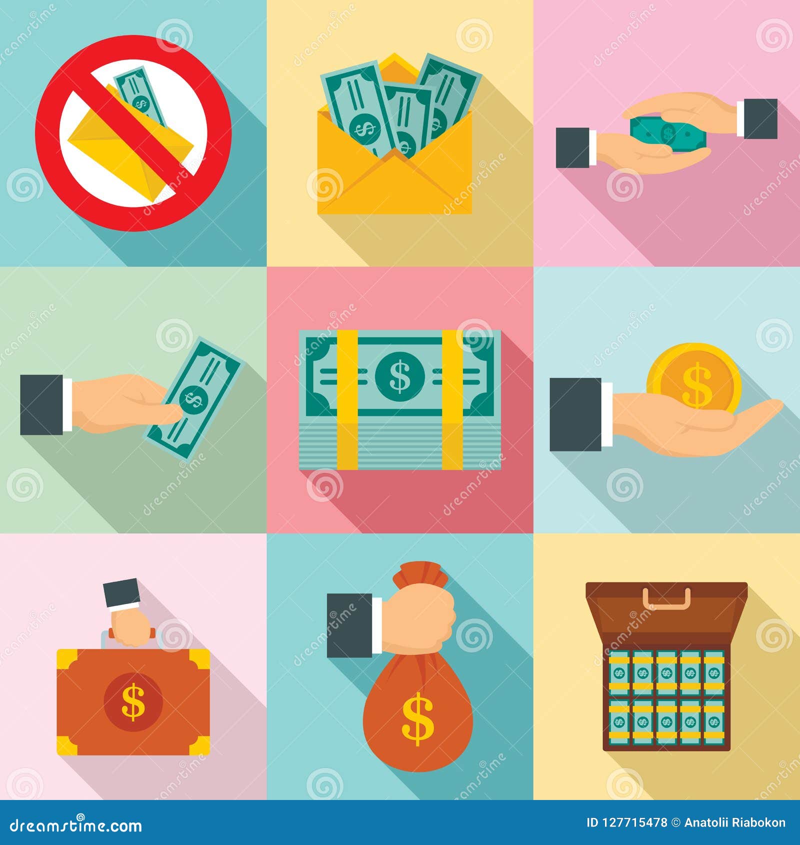 Bribery Icon Set, Flat Style Stock Vector - Illustration of deal ...