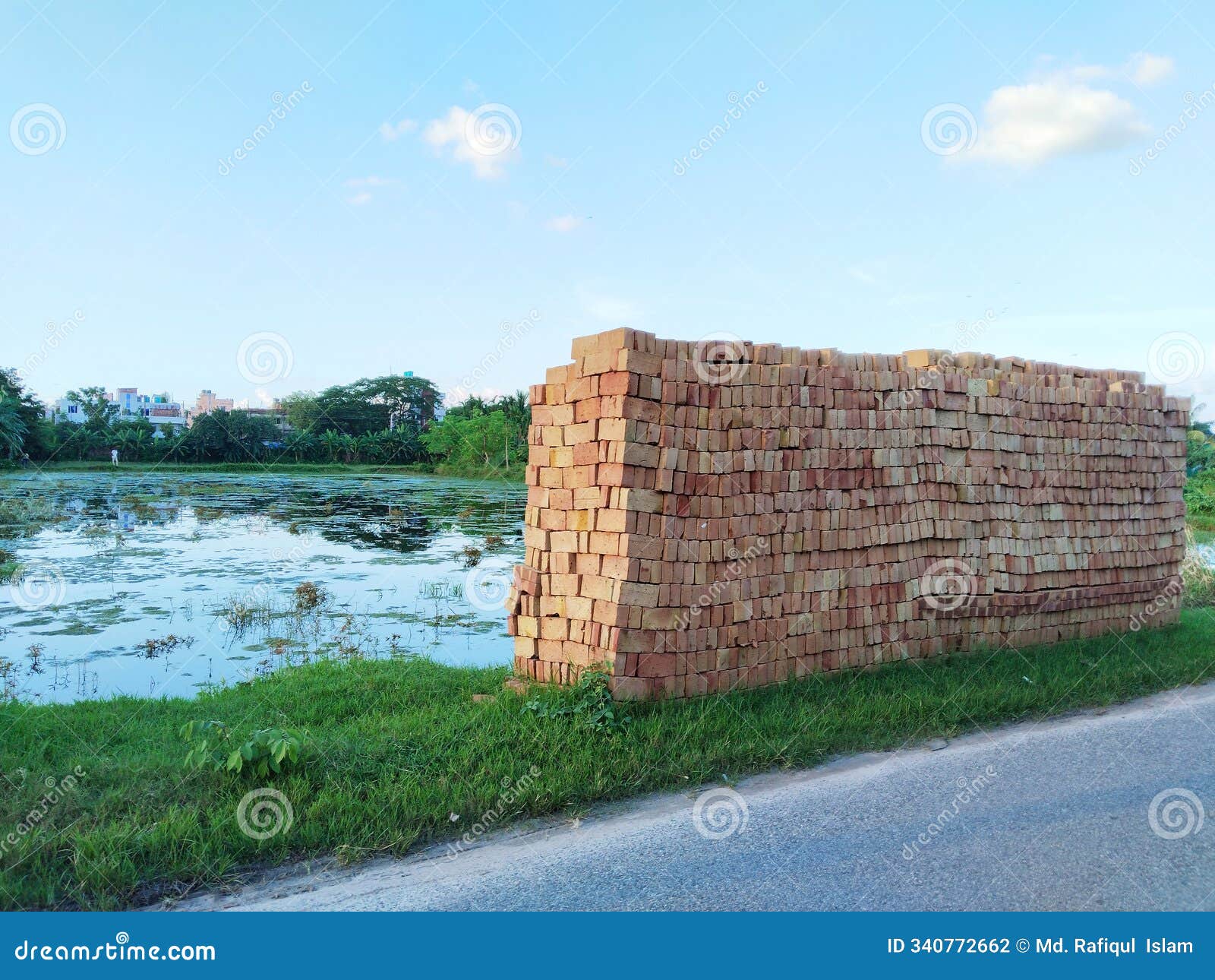 Brick Background Wallpaper Brick Piled Up on the Lake Stock Photo ...