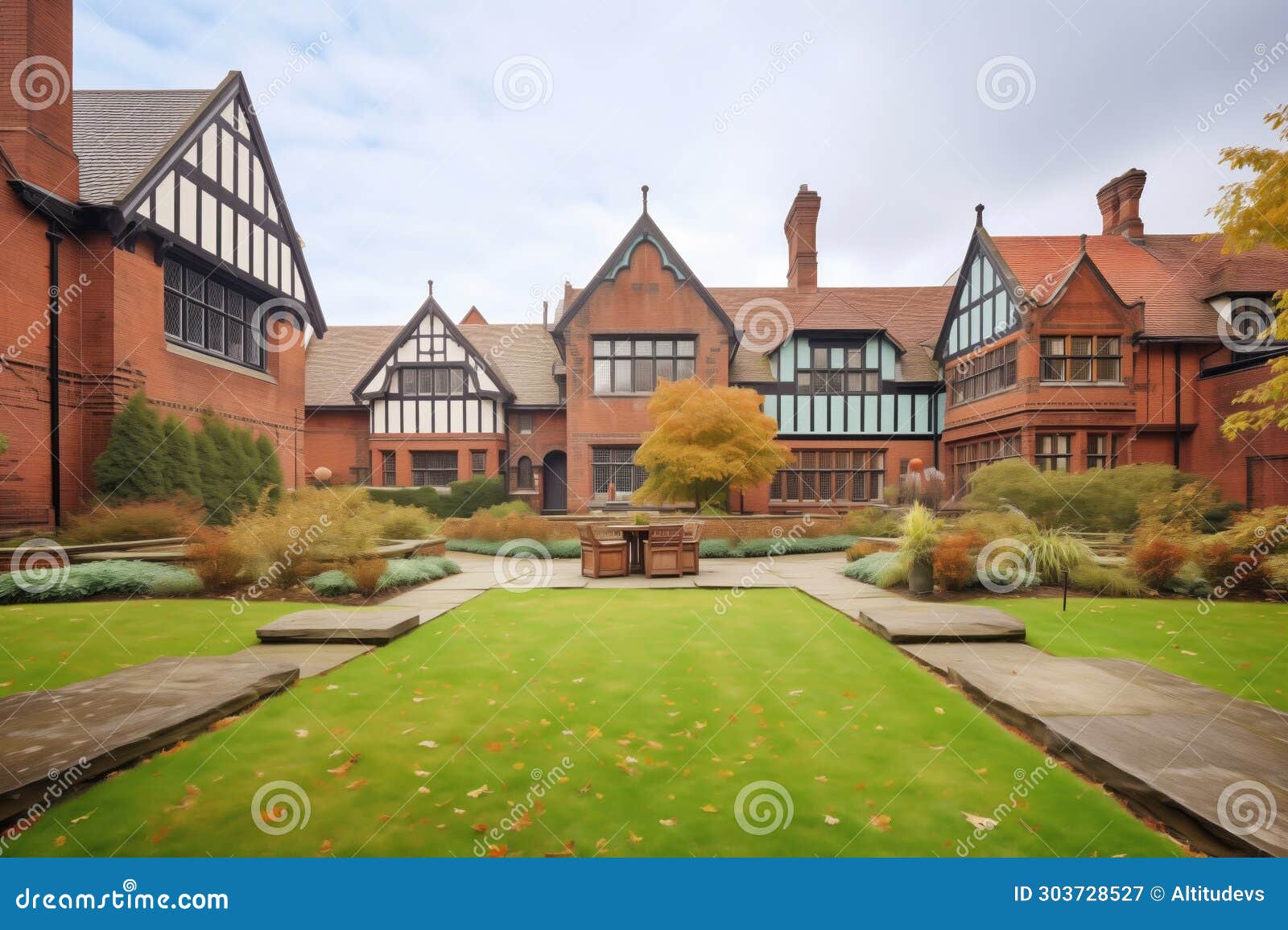 Brick Base Tudor Mansion with Sprawling Grounds Stock Image - Image of ...