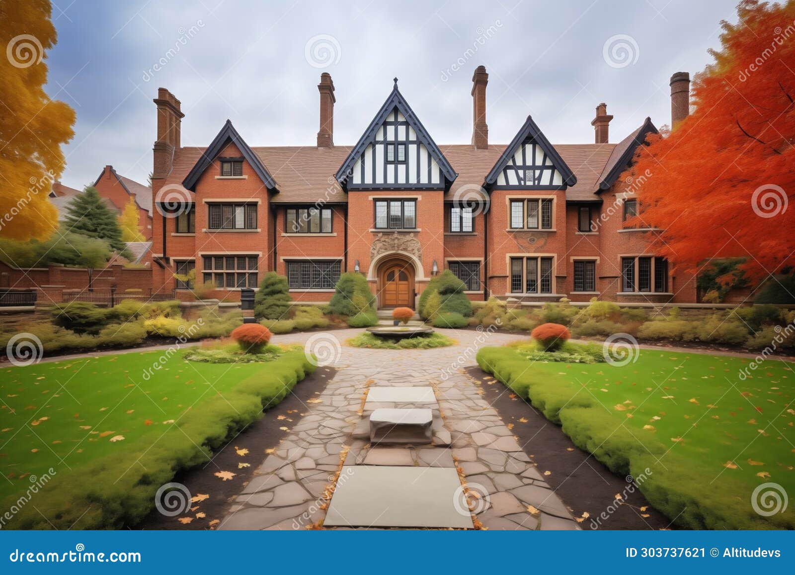Brick Base Tudor Mansion with Sprawling Grounds Stock Image - Image of ...