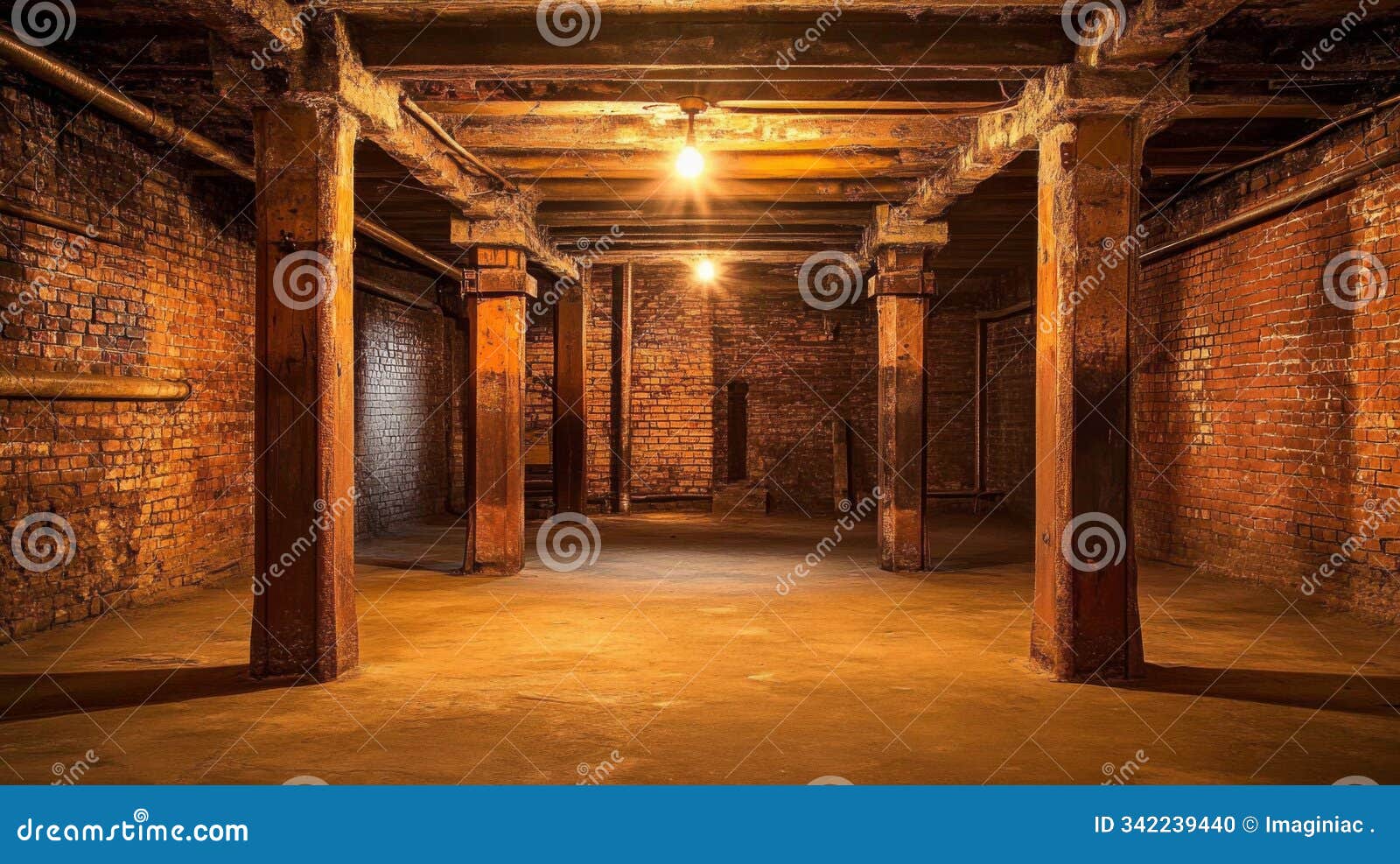 Brick Basement with Exposed Beams and Columns Stock Illustration ...