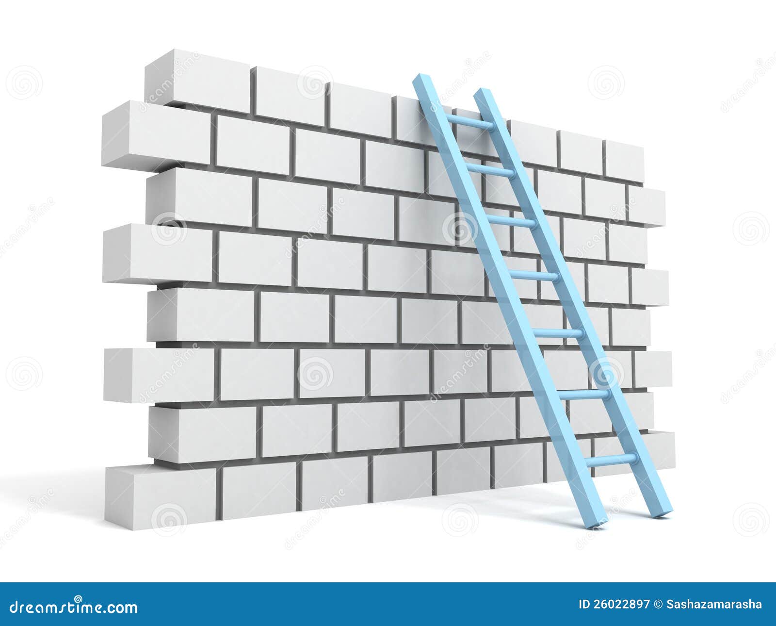 Brick Block Wall and Ladder Over a White Stock Illustration ...