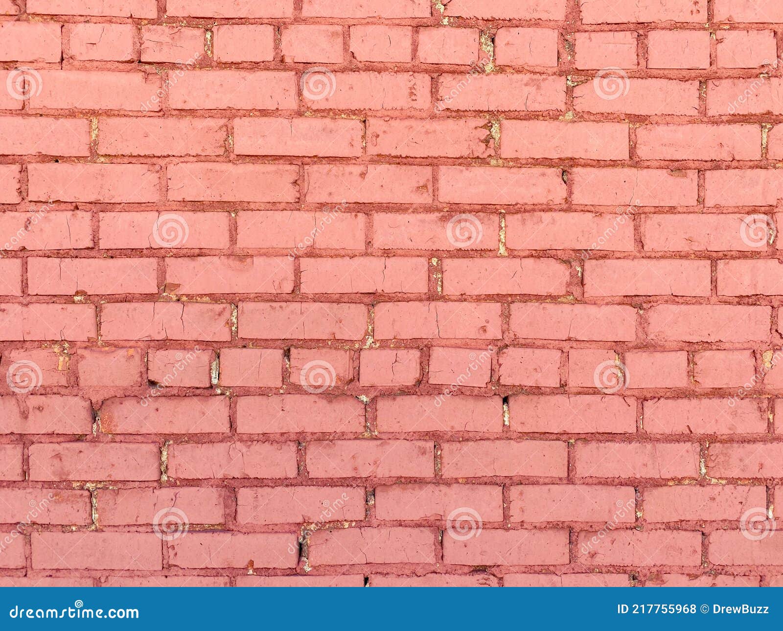Brick Block Wall Painted Red and Weathered or Garden Building Structure ...