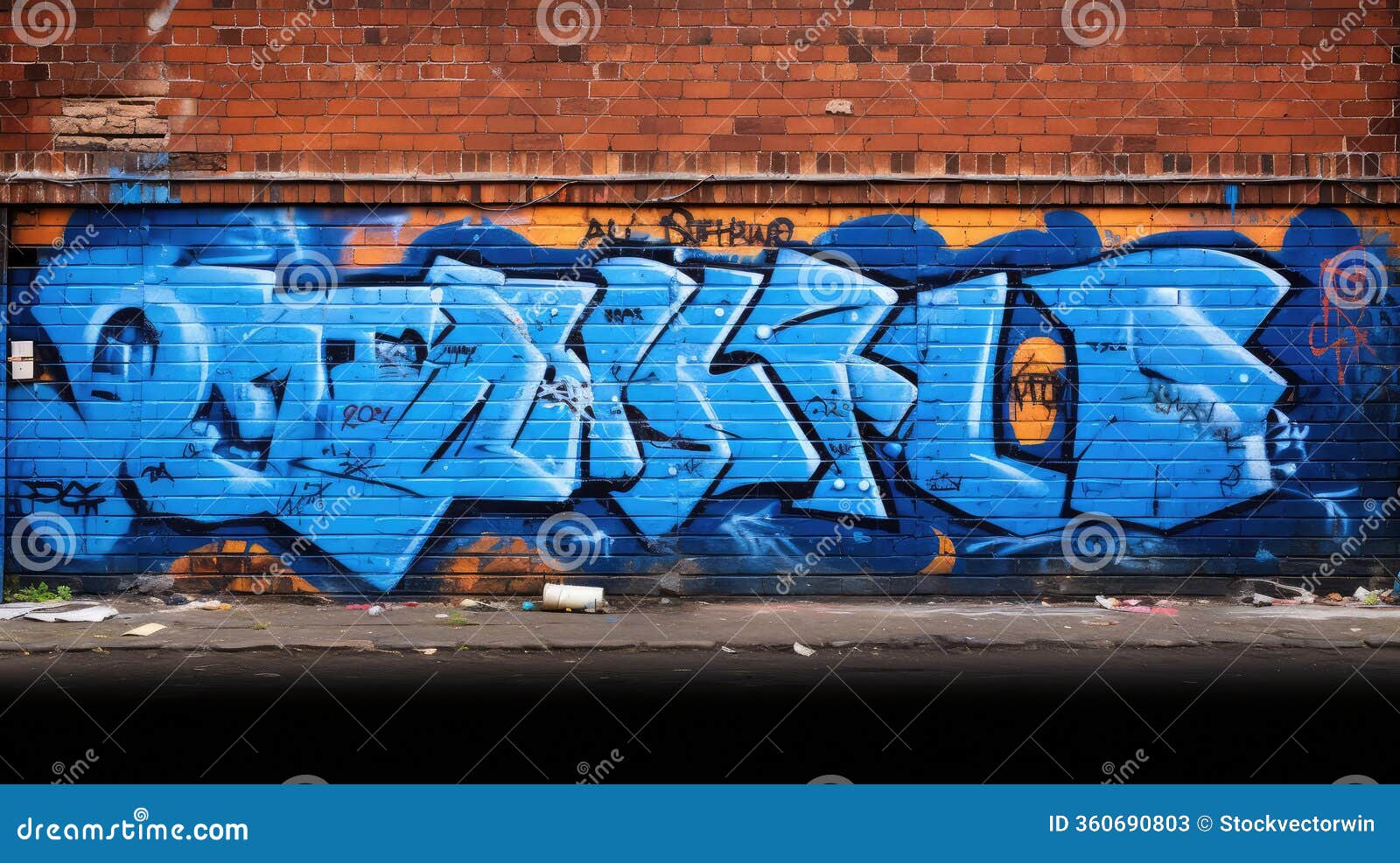 Brick blue graffiti stock image. Image of letters, environment - 360690803