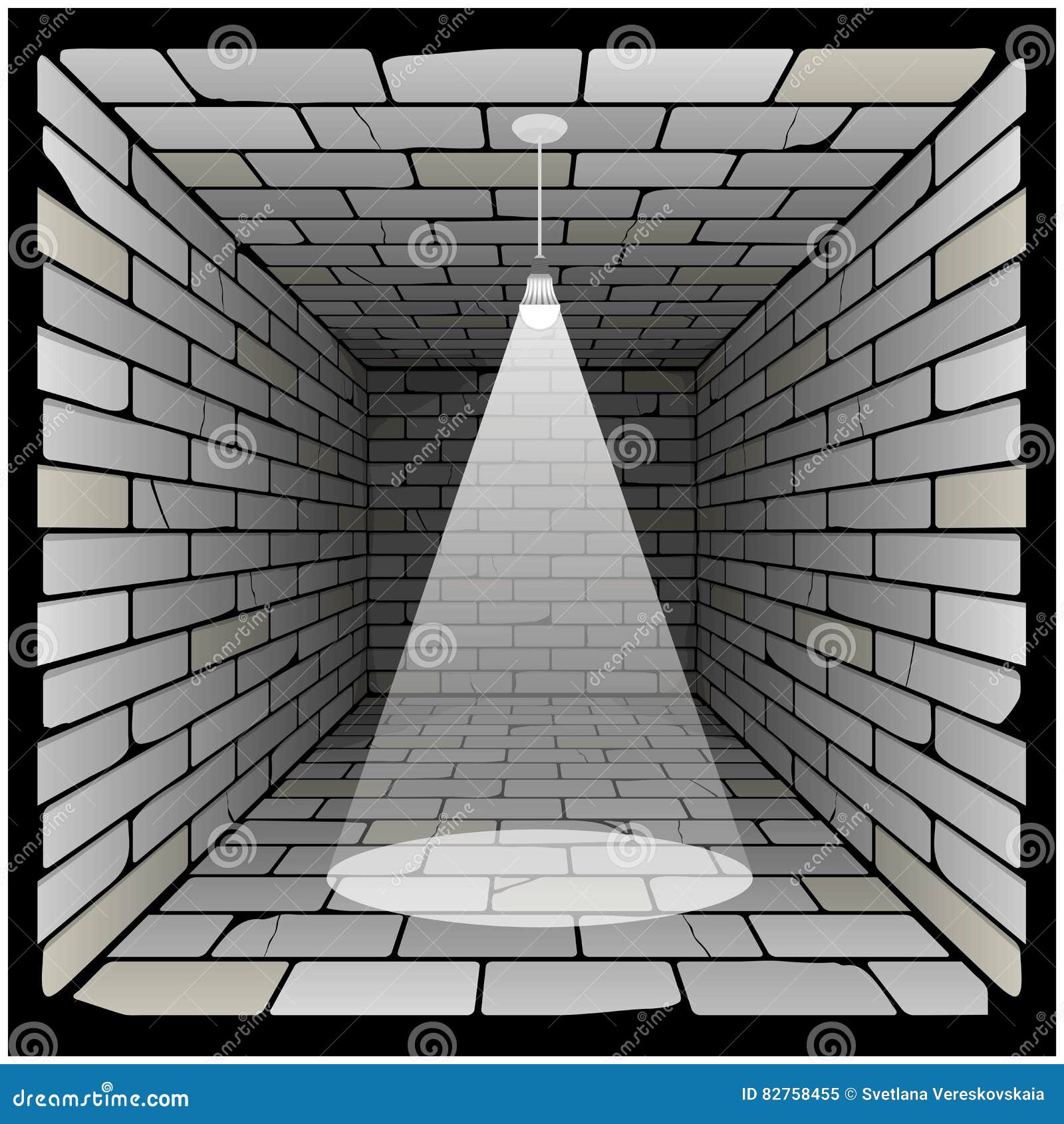 Brick Box in Perspective. 3d Room with a Light Bulb on the Ceiling and ...