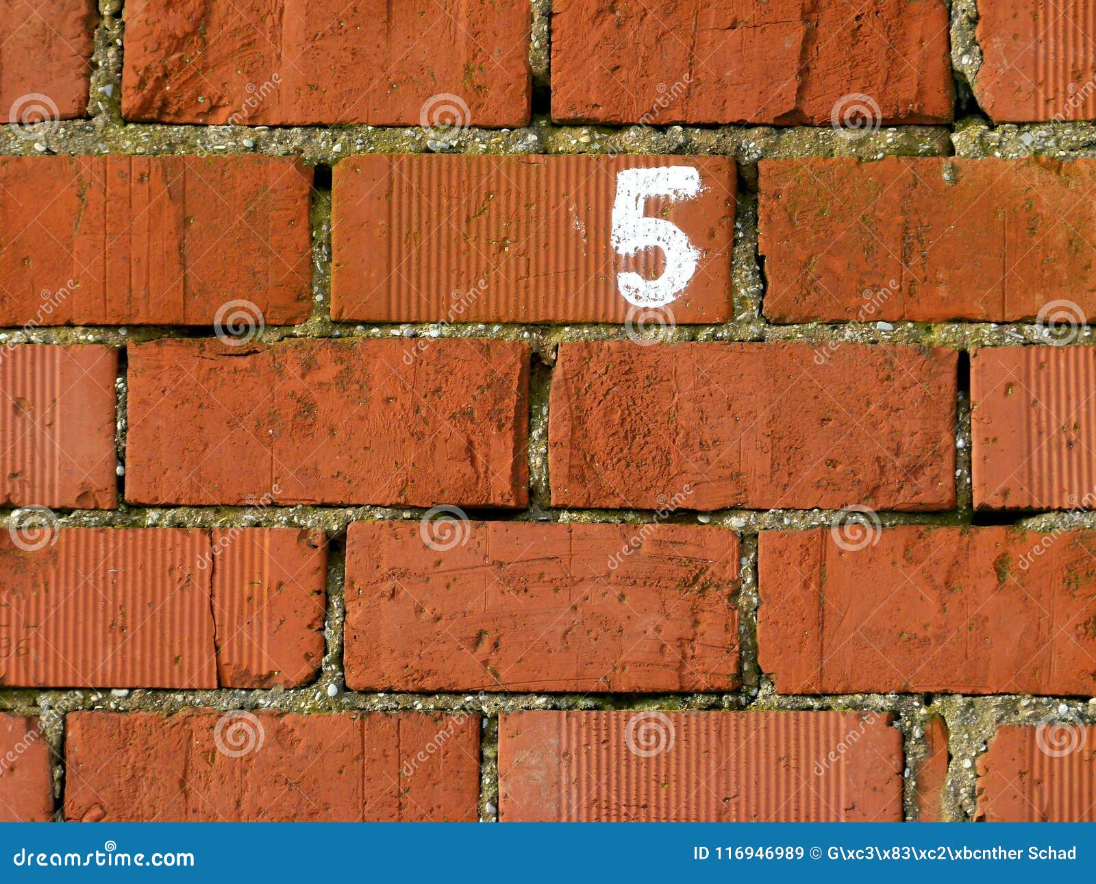 Brick wall with numeral 5 stock image. Image of building - 116946989
