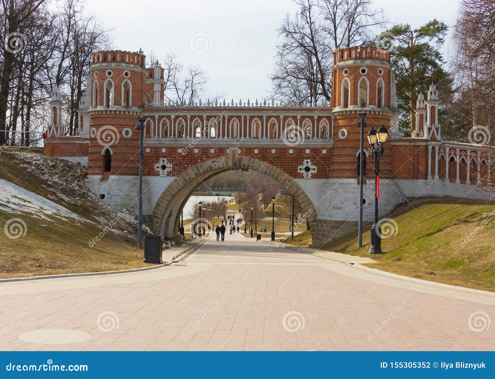 Brick Bridge in the Gothic Style in the Park Stock Photo - Image of ...