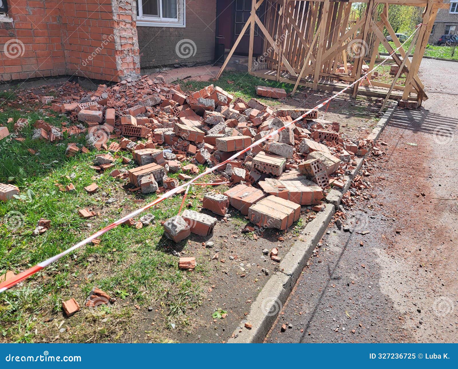 The Brick is Broken , Destroyed , Lying on the Ground in the Process of ...