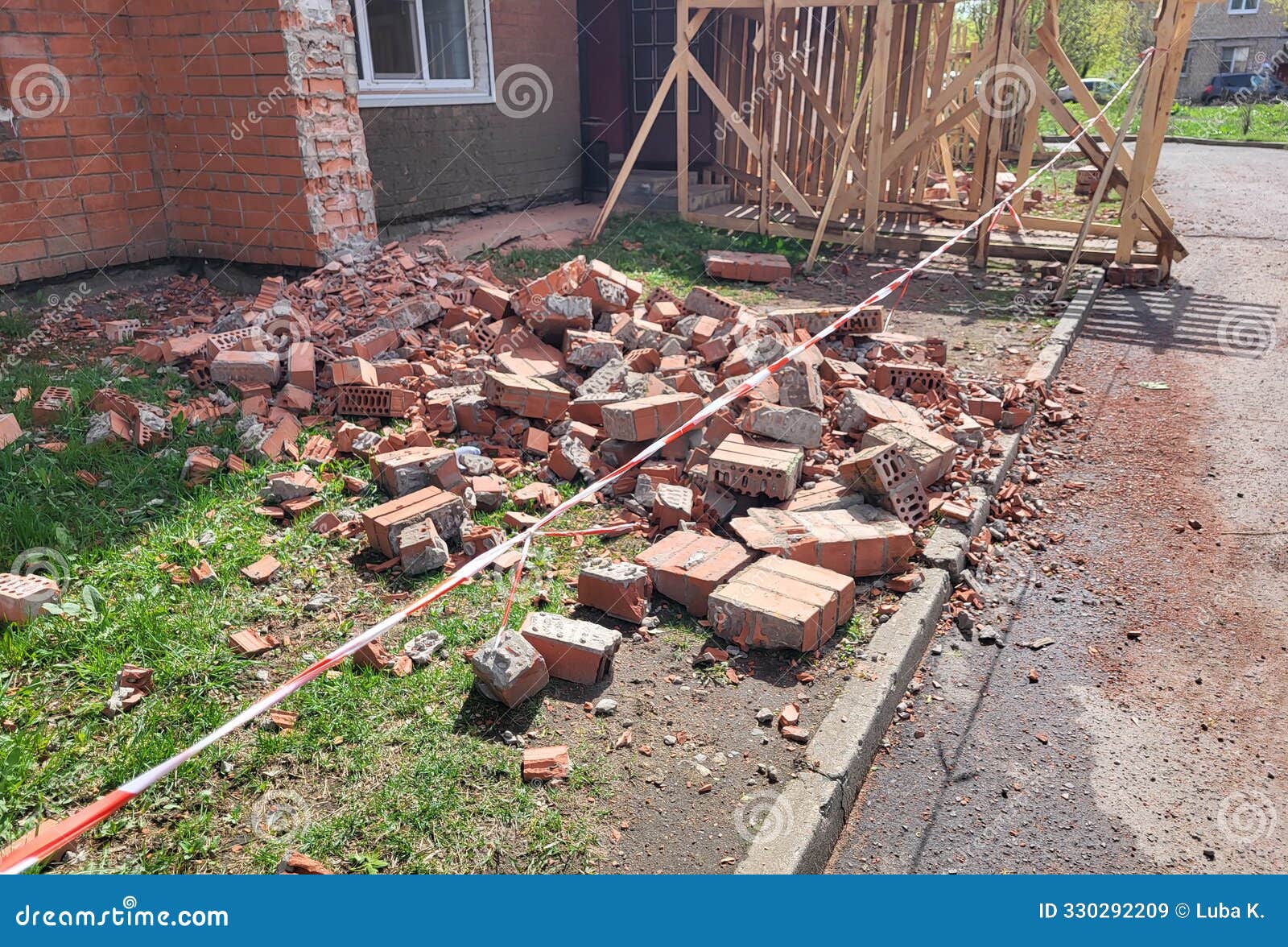 The Brick is Broken , Destroyed , Lying on the Ground in the Process of ...