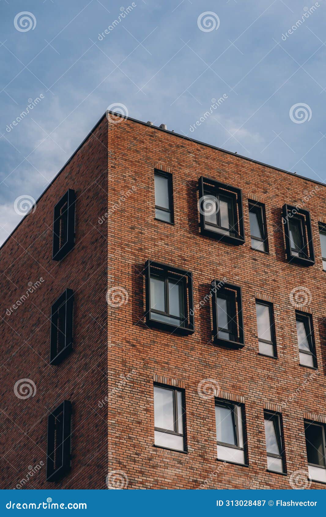 Brick Brown Modern Building with Black Rectangular Frame on Windows ...