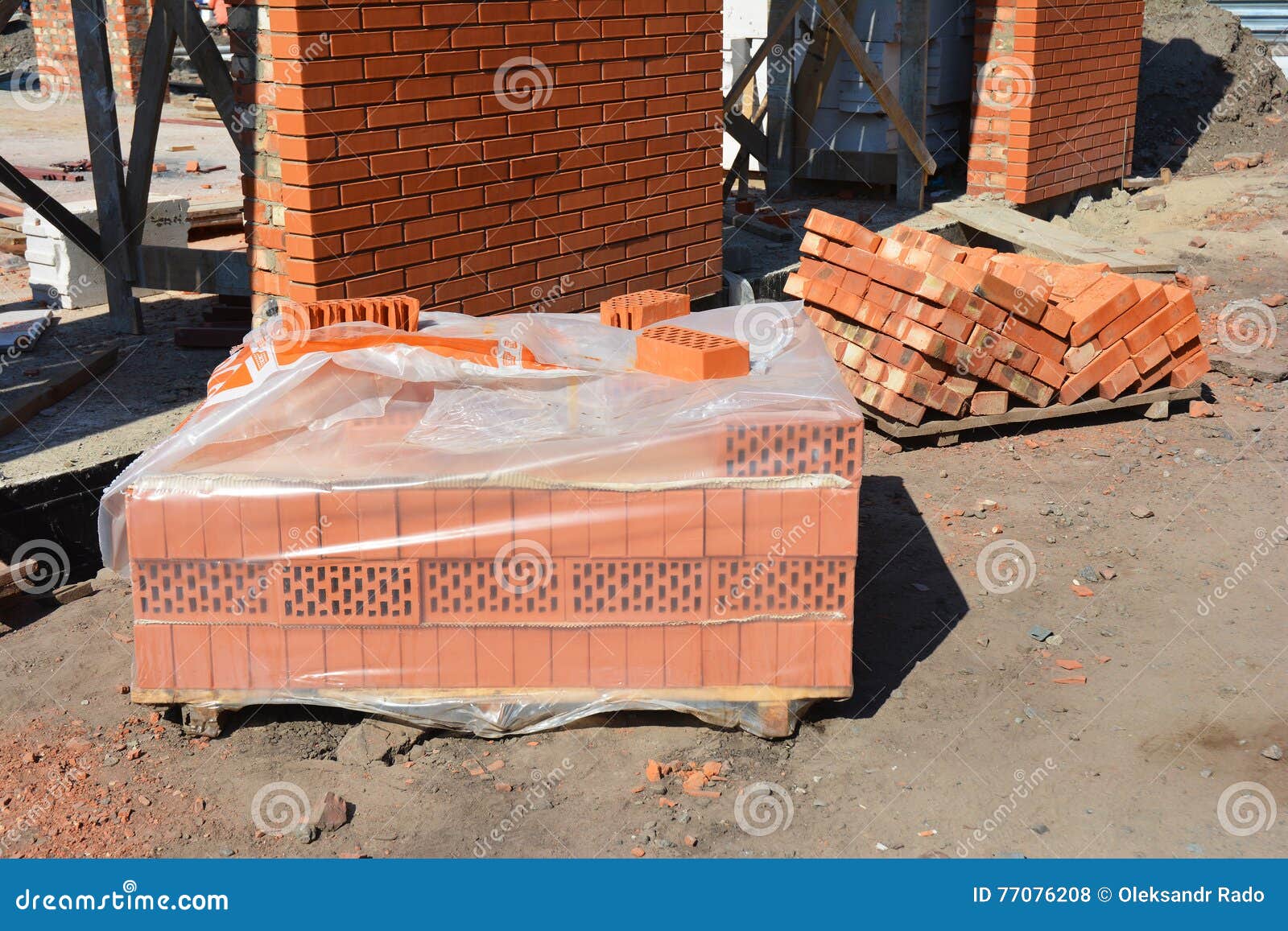 Brick Building Material on the House Construction Site Stock Photo ...