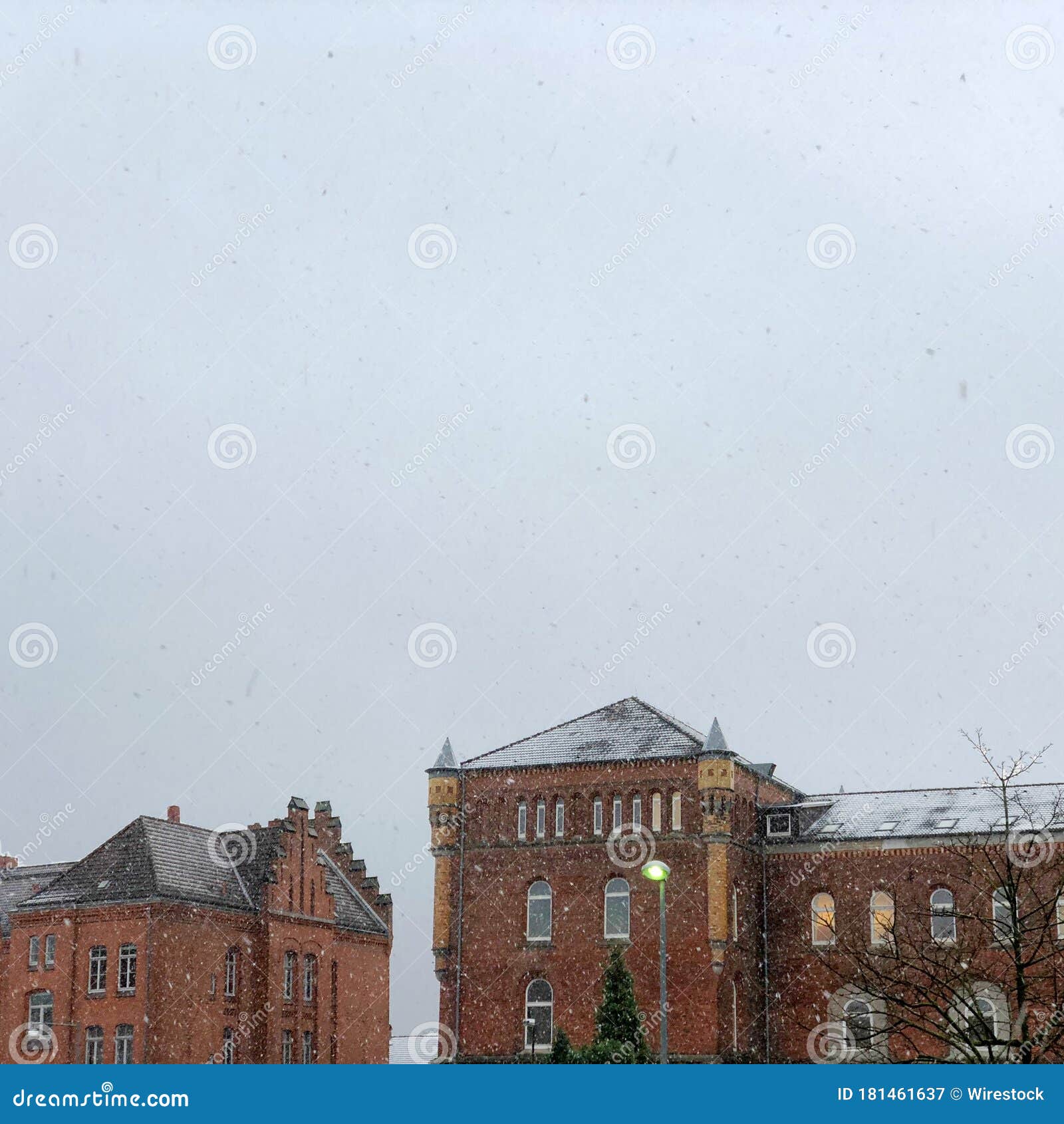 Brick Buildings during a Snowy Weather Stock Image - Image of town ...