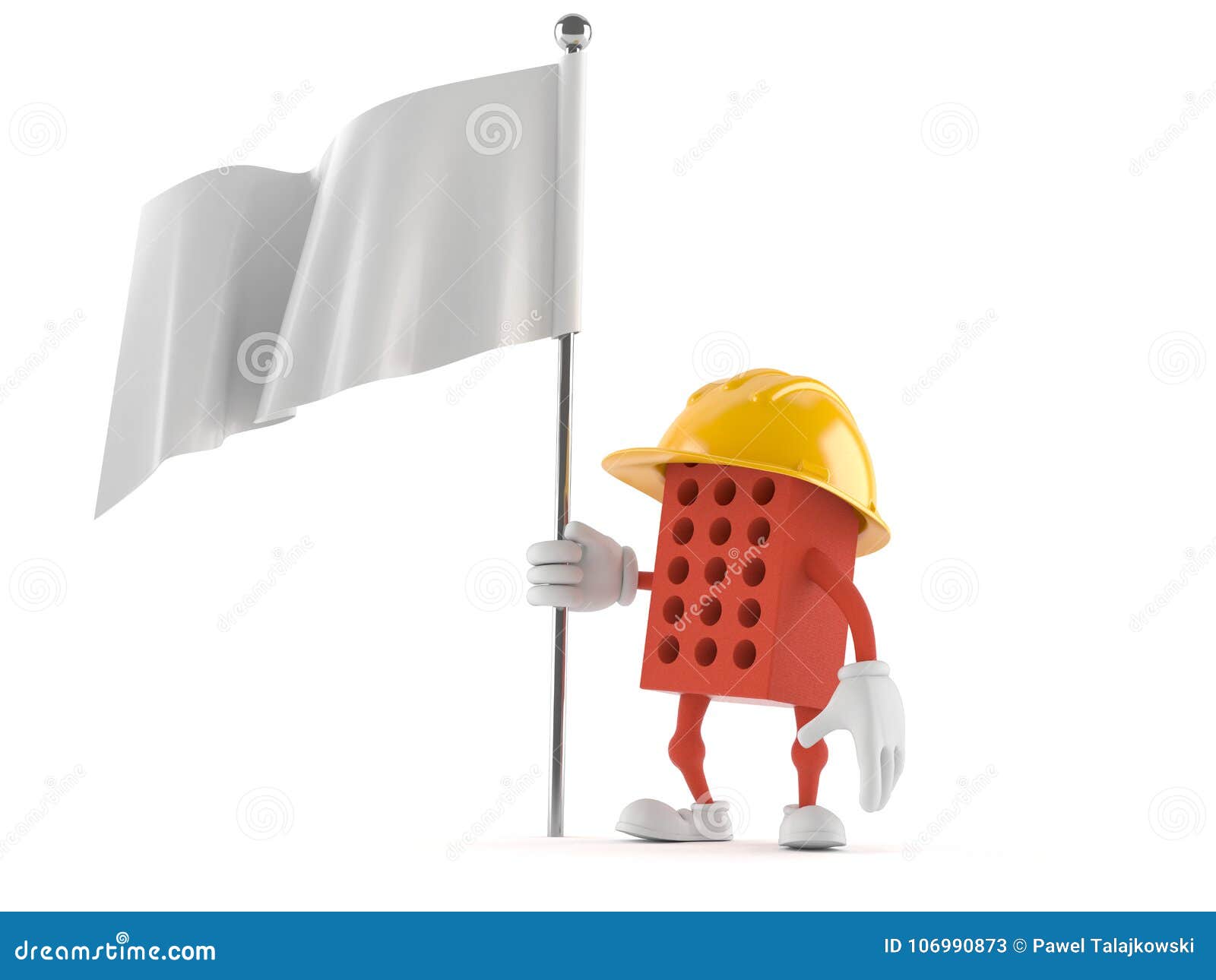 Brick Character with Blank Flag Stock Illustration - Illustration of ...