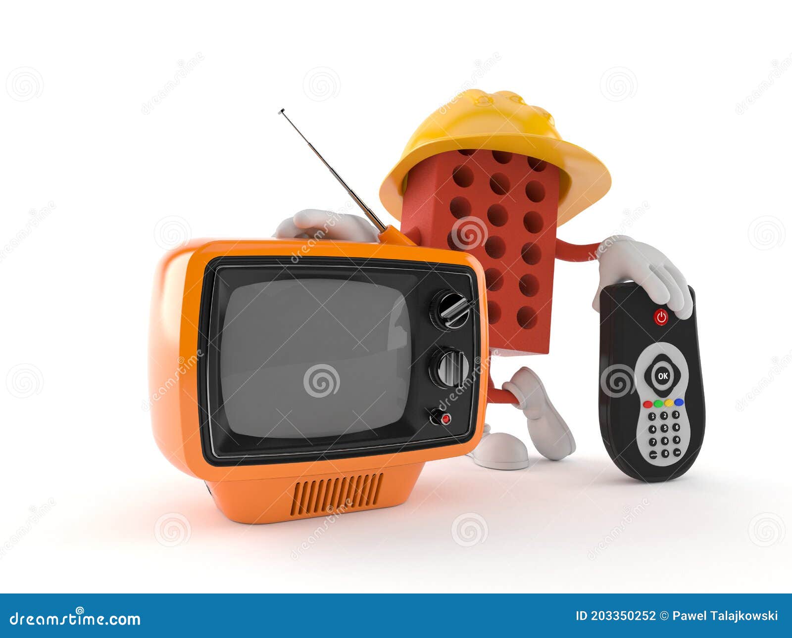Brick Character with Tv Set and Remote Stock Illustration ...
