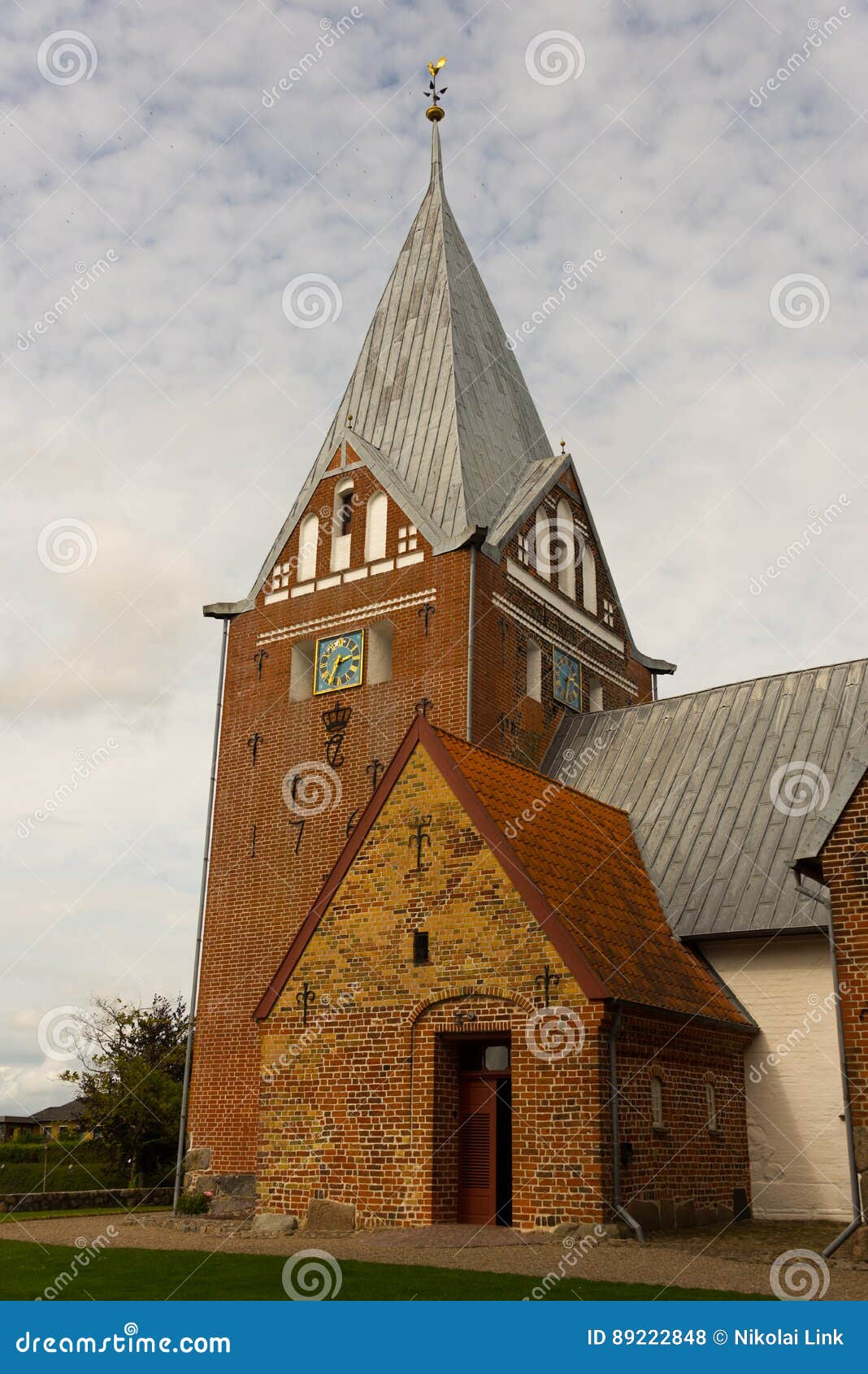 Brick Church in Rural Denmark Stock Photo - Image of brick ...