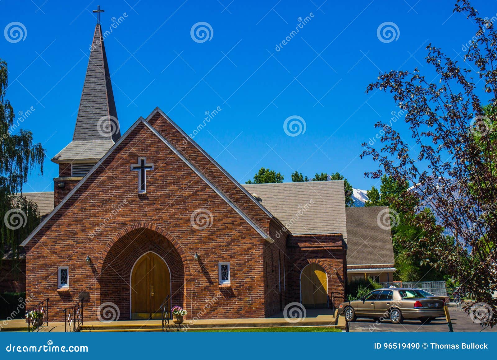 Brick Church with Steeple stock photo. Image of windows - 96519490