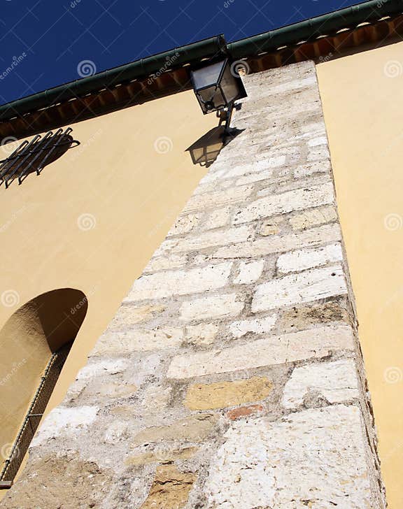 Brick Column Insertion on Light Beige Wall with Lantern Stock Photo ...