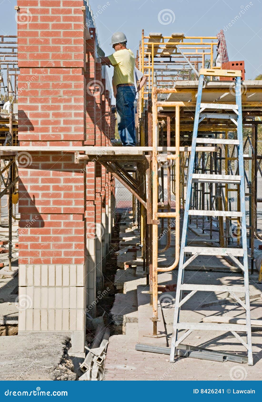 Brick Columns with Scaffolding Stock Image - Image of laborer ...