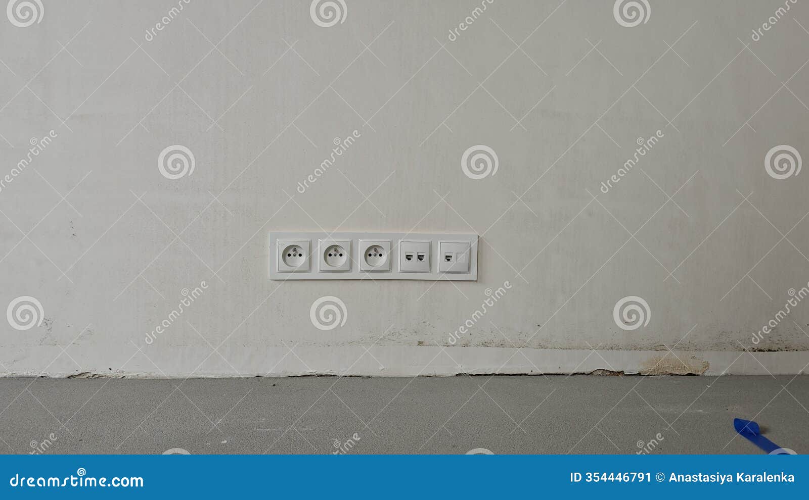 Brick and Drywall Wall with Five Frames and Outlets Stock Image - Image ...