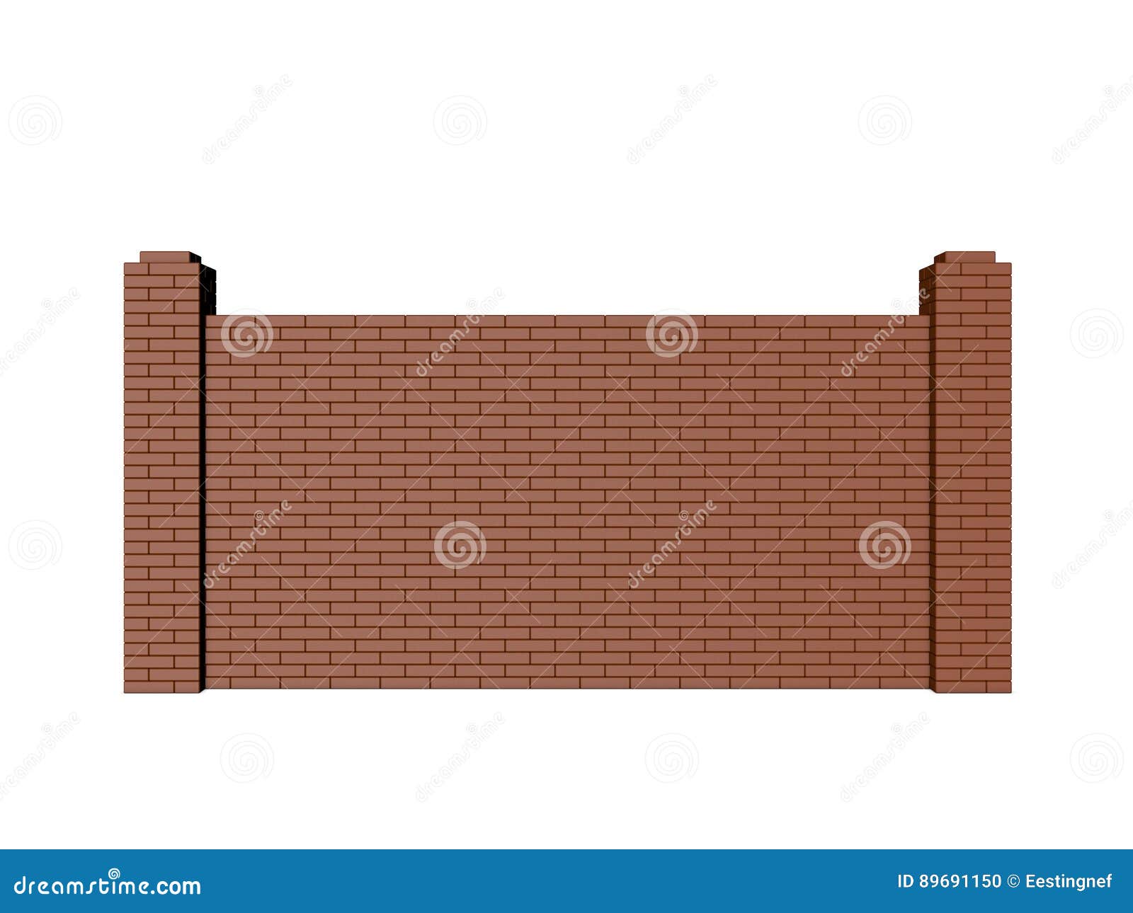 Brick Fence. Isolated on White Background Stock Illustration ...