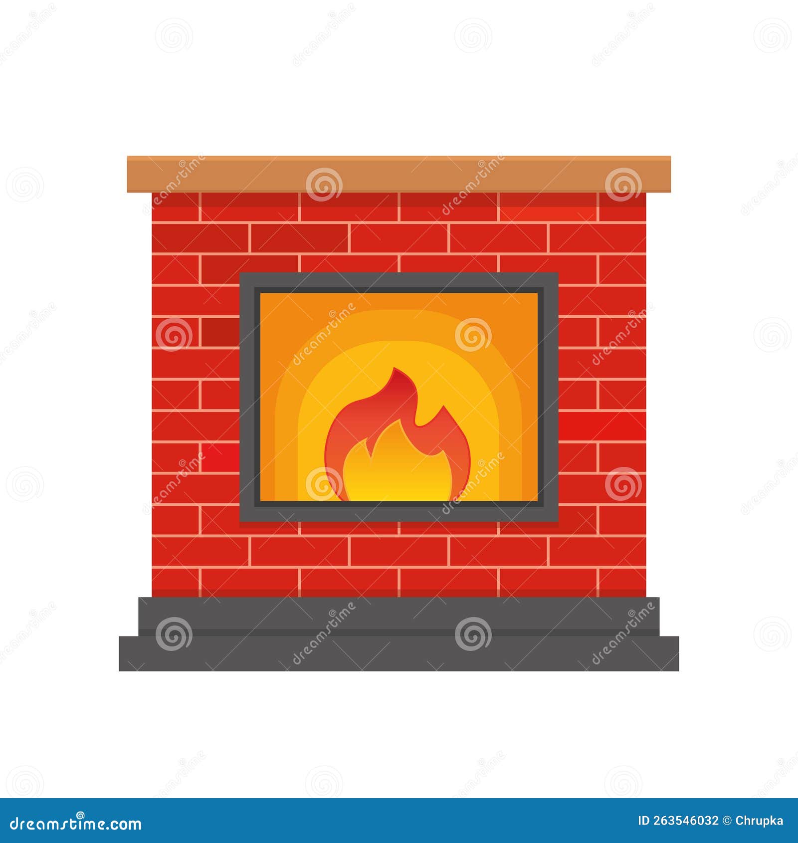 Brick fireplace with fire stock vector. Illustration of heat - 263546032