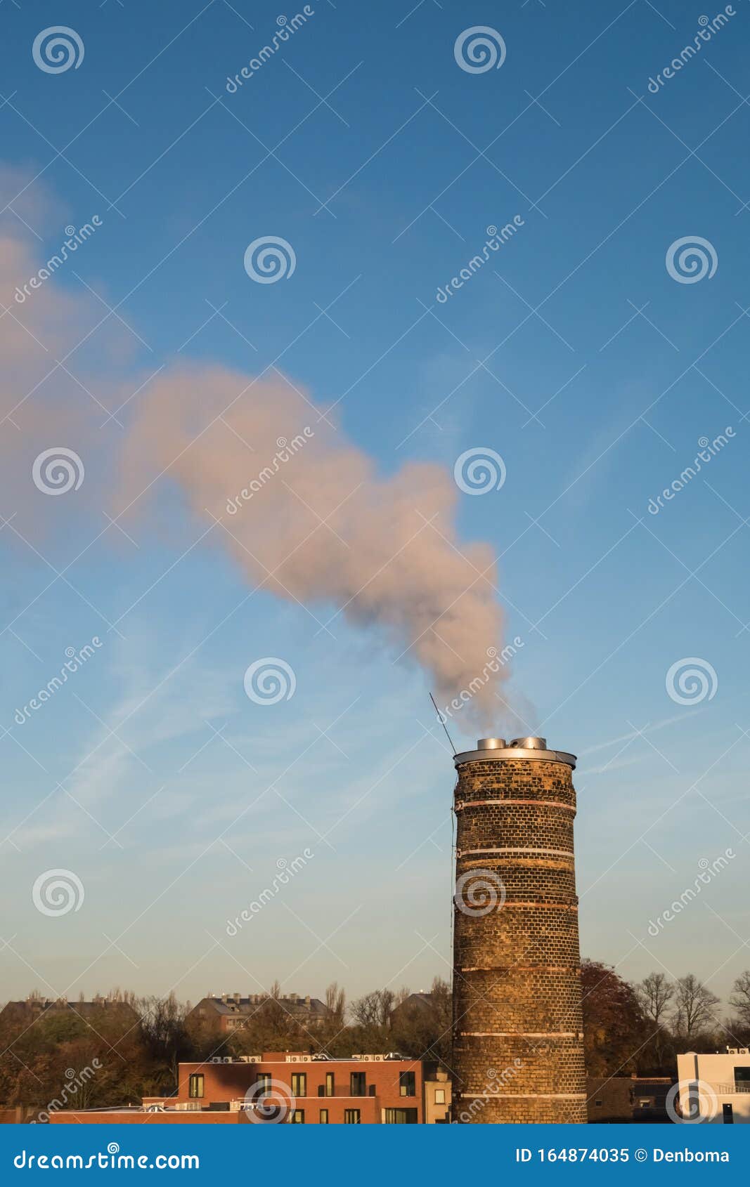 Brick fireplace with smoke stock image. Image of chimney - 164874035