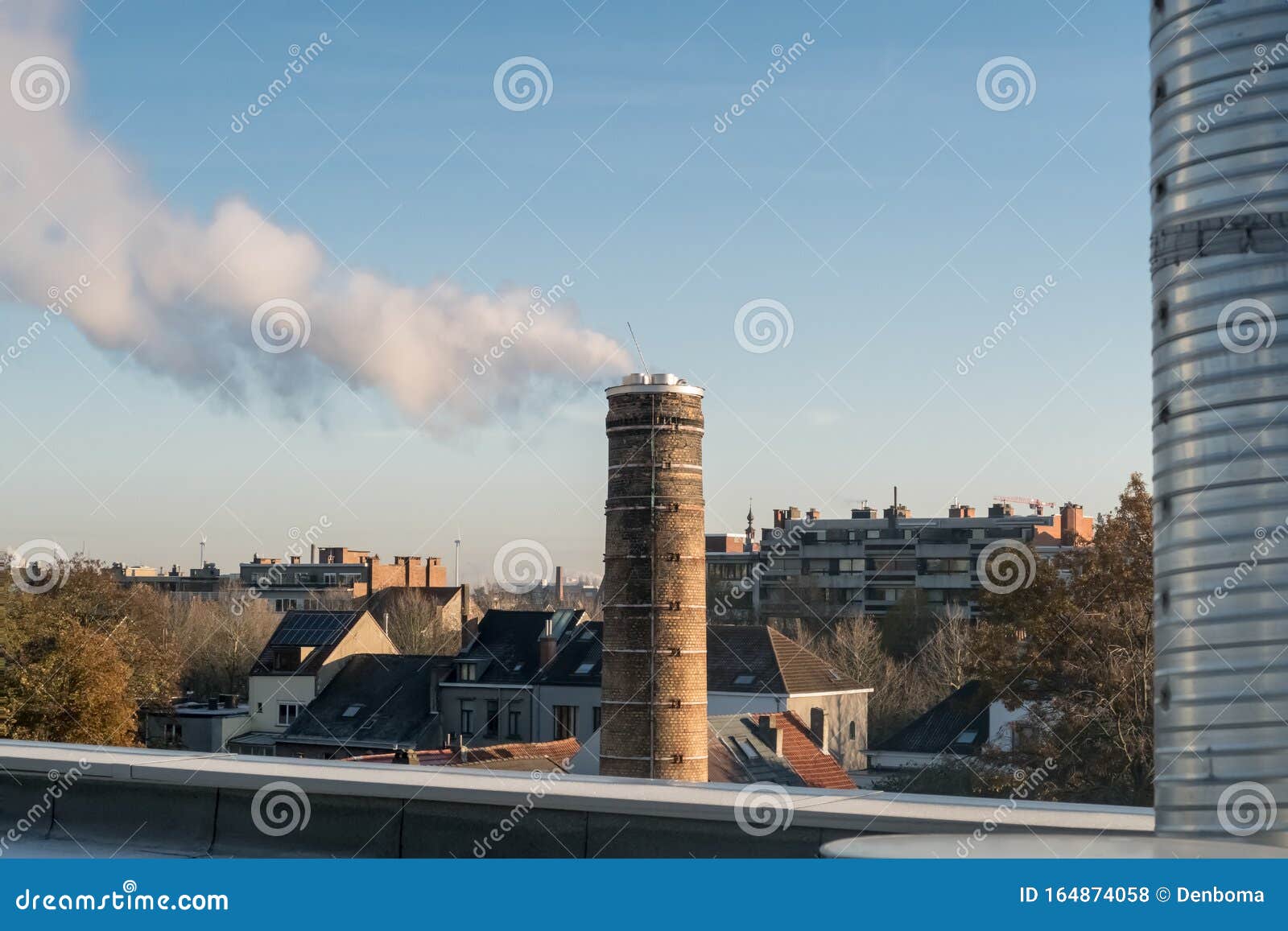 Brick fireplace with smoke stock photo. Image of steel - 164874058