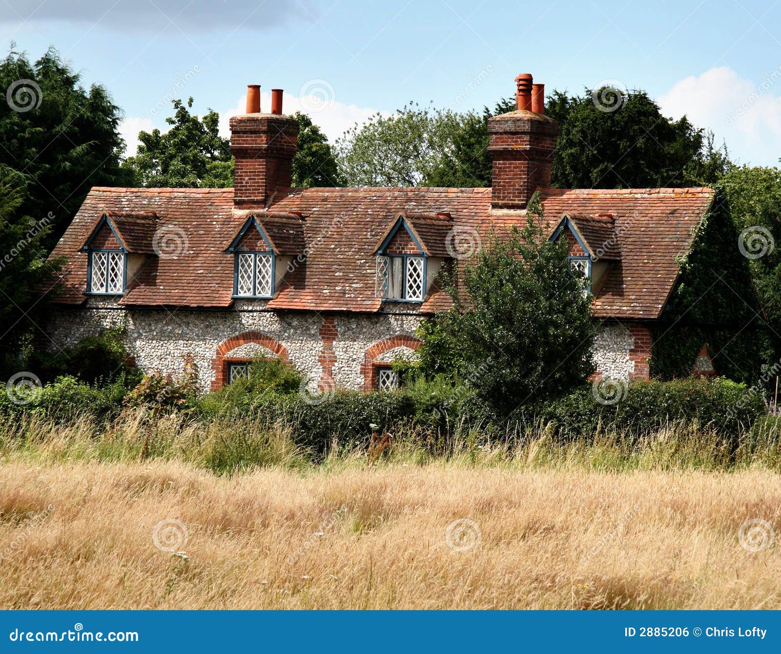 Brick and Flint House stock photo. Image of meadow, trees - 2885206