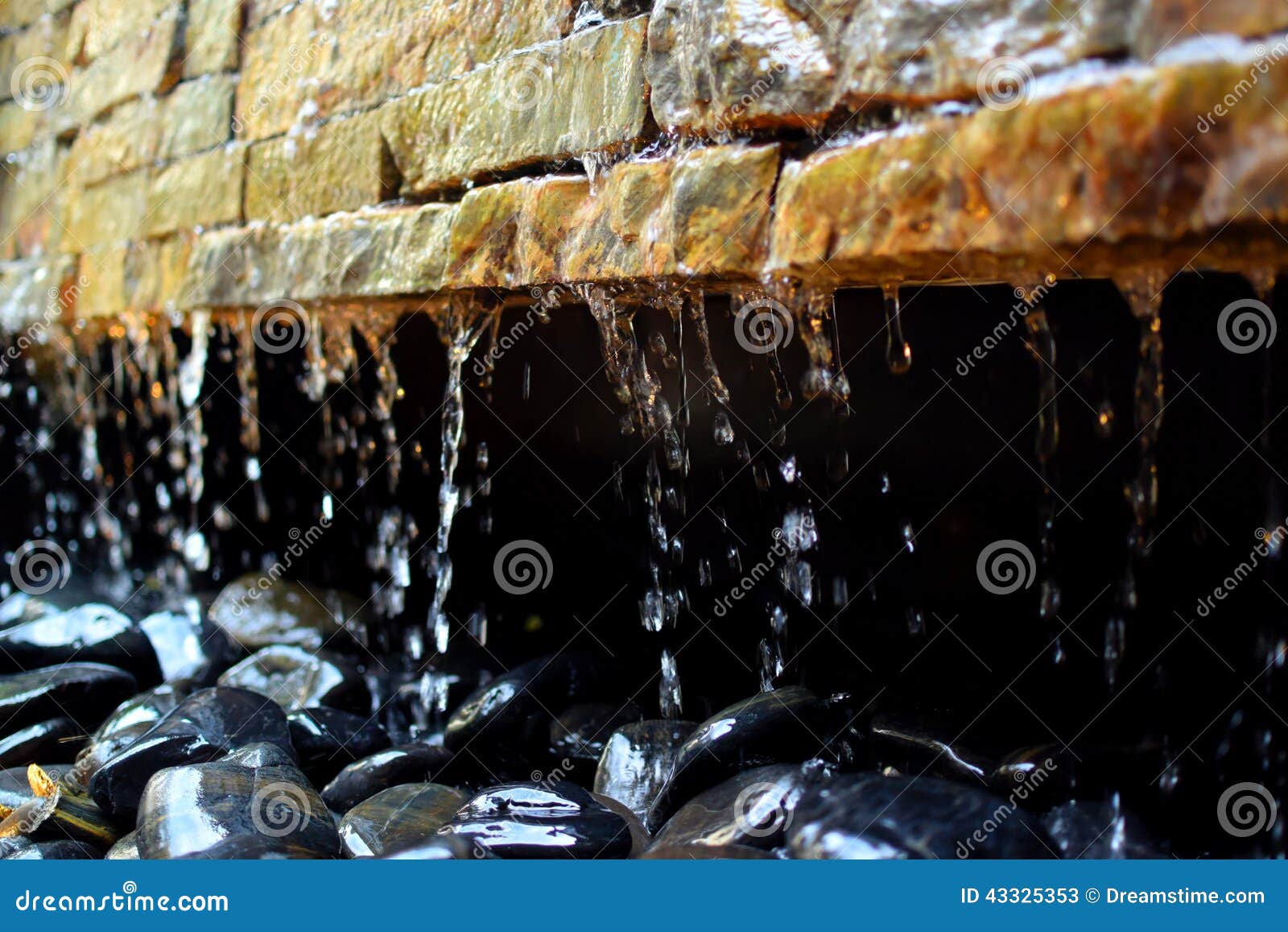 Brick Fountain stock image. Image of water, stone, rocks - 43325353