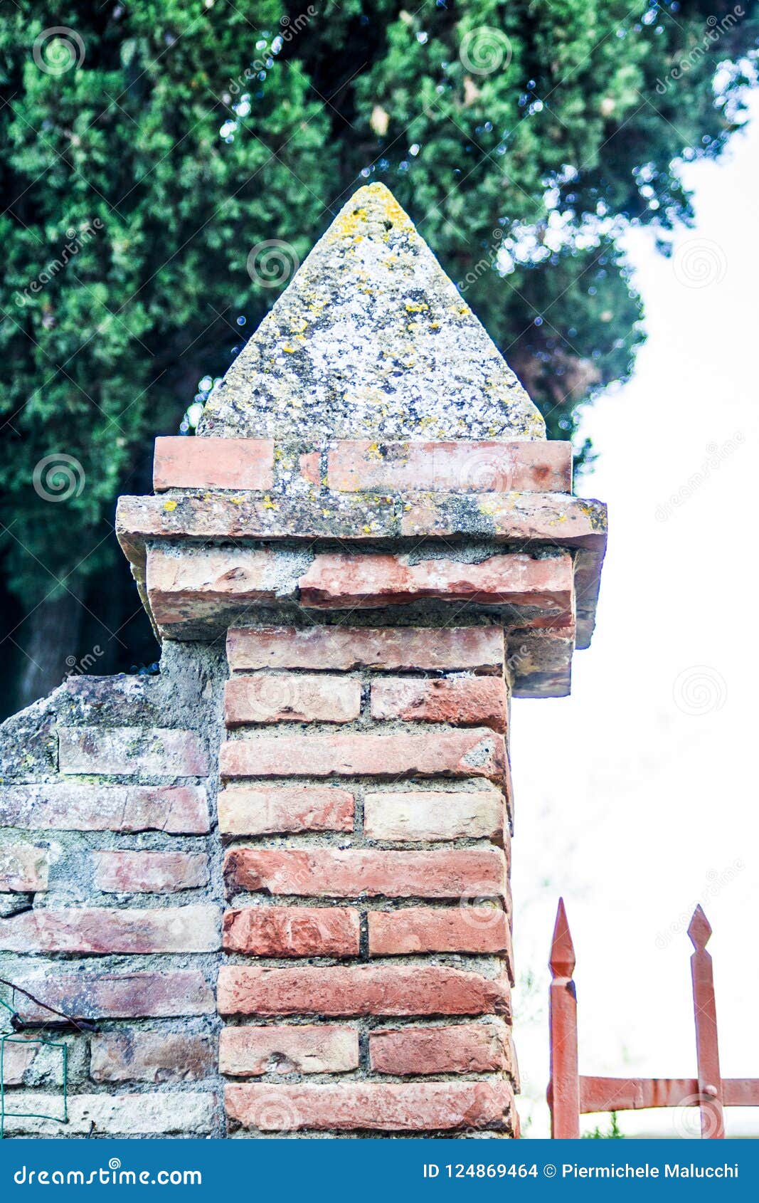 Brick Gate Column with Pyramid on the Top Stock Photo - Image of ...