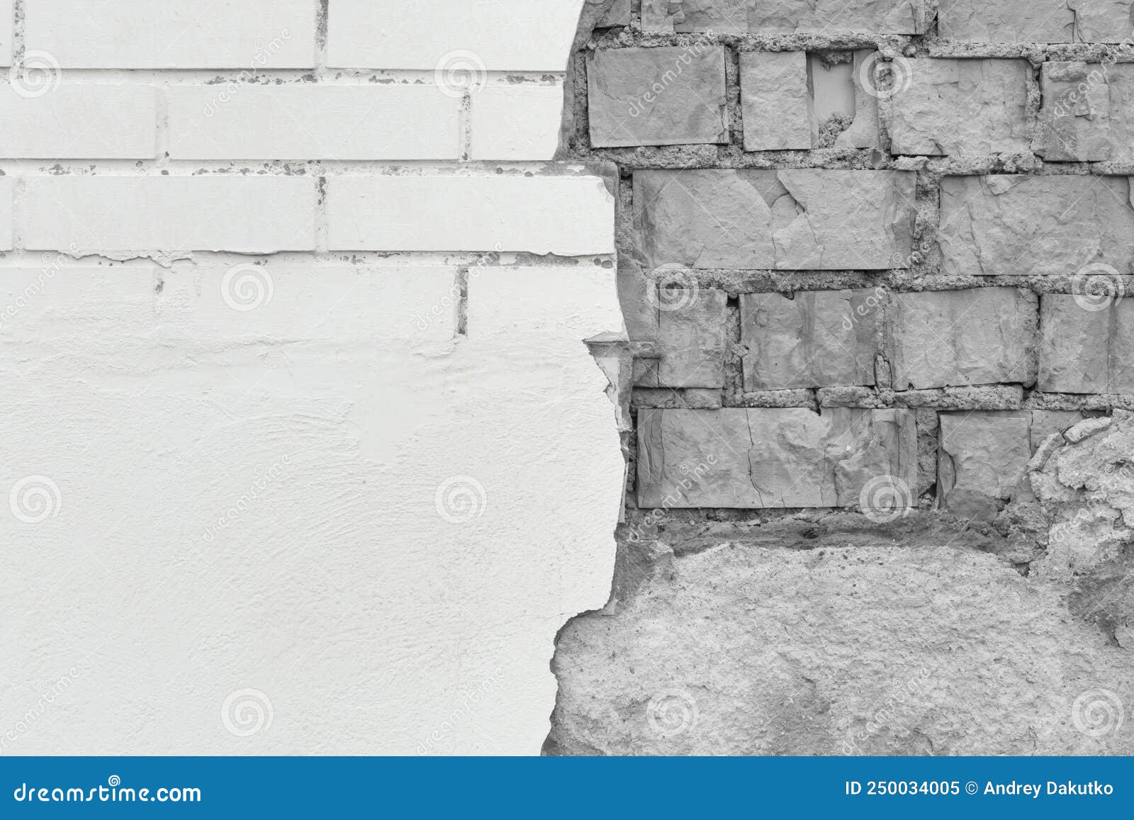 Brick Grey Broken Masonry Wall with Cement White Concrete Damaged ...