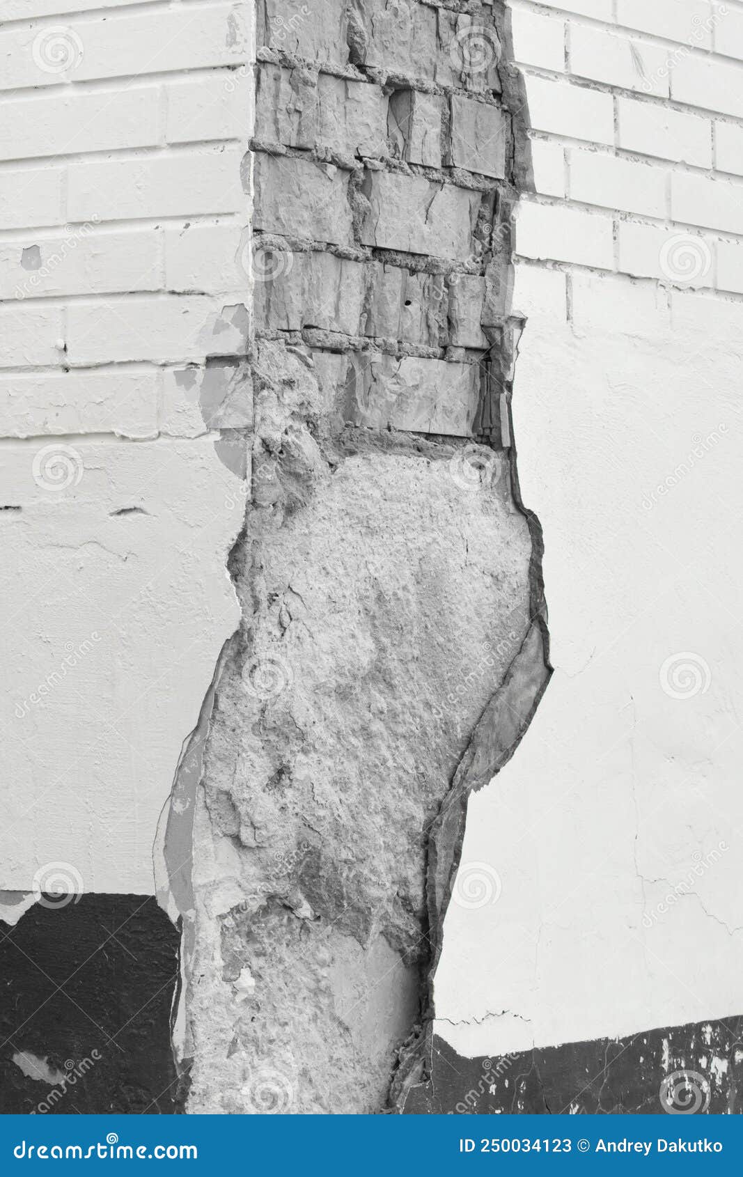 Brick Grey Broken Masonry Wall with Cement White Concrete Damaged ...