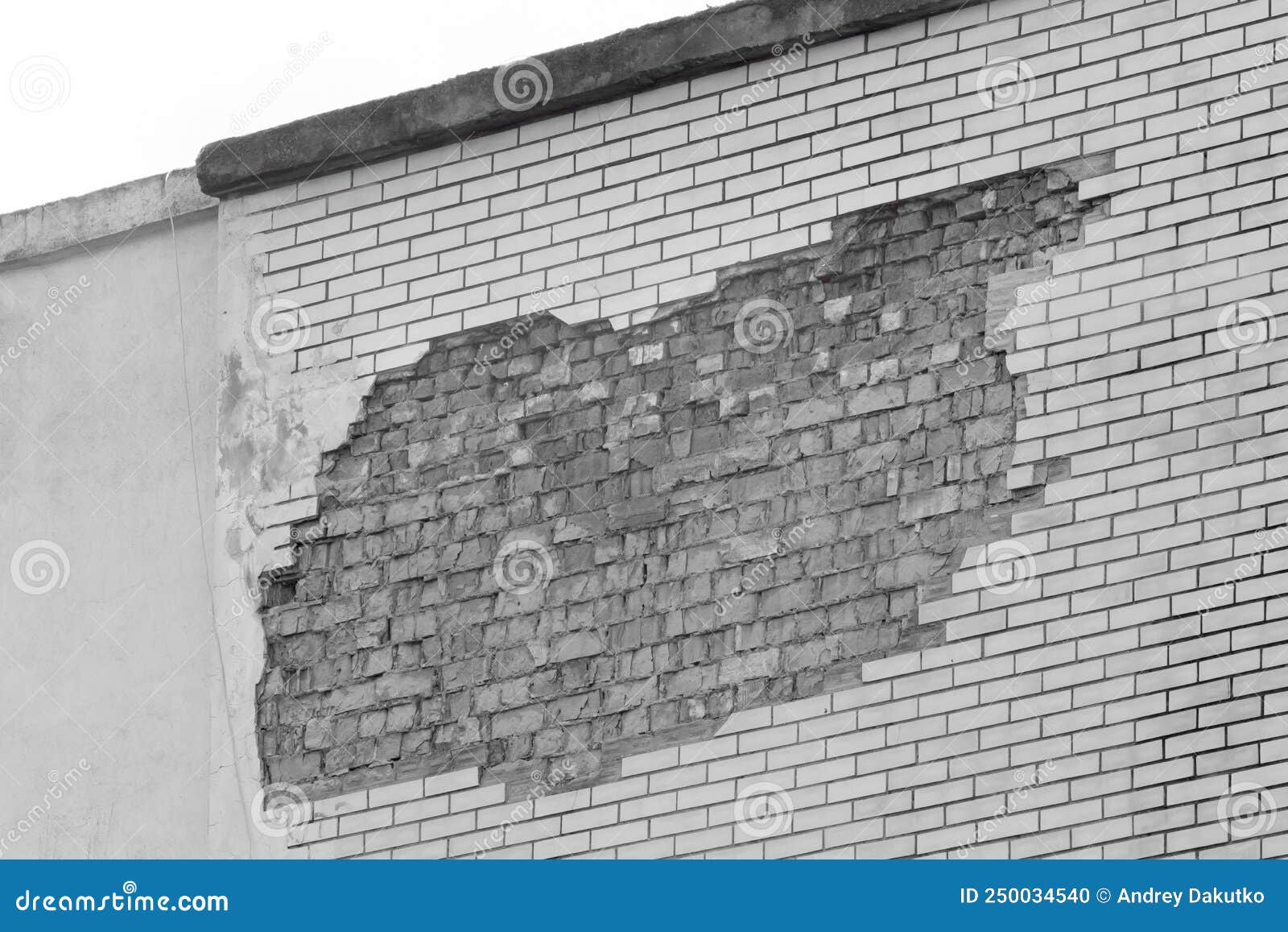 Brick Grey Broken Masonry Wall with Cement White Concrete Damaged ...