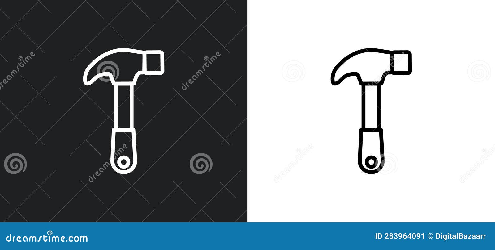 Brick Hammer Outline Icon in White and Black Colors. Brick Hammer Flat ...