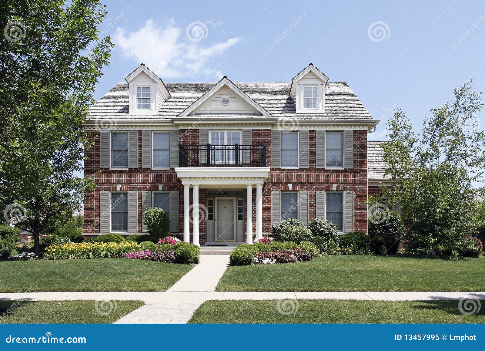 Brick Home with Front Balcony Stock Image - Image of estate, modern ...